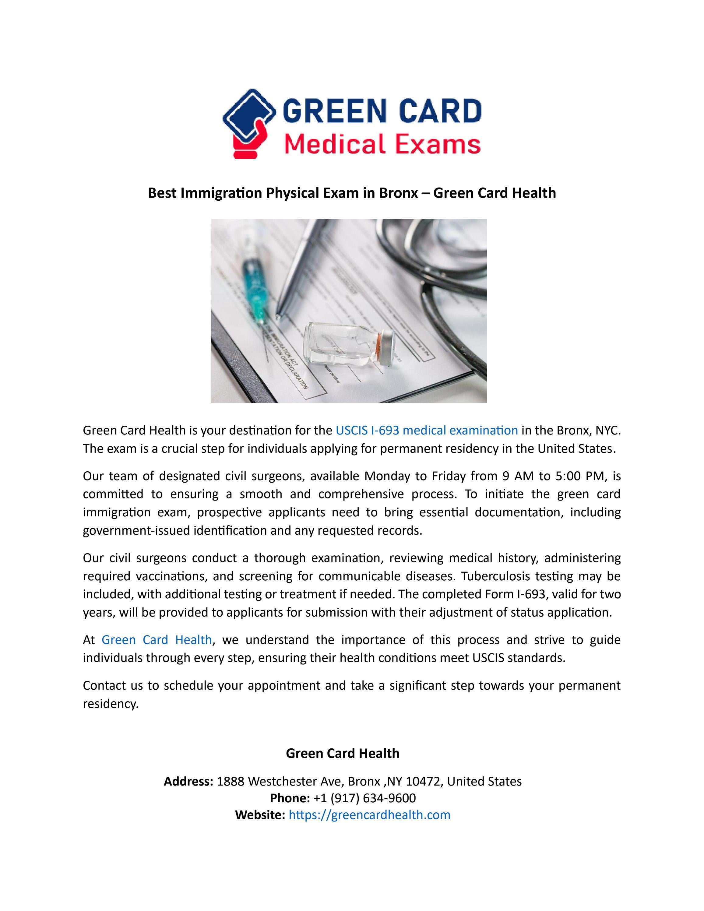 Best Immigration Physical Exam in Bronx – Green Card Health by ...
