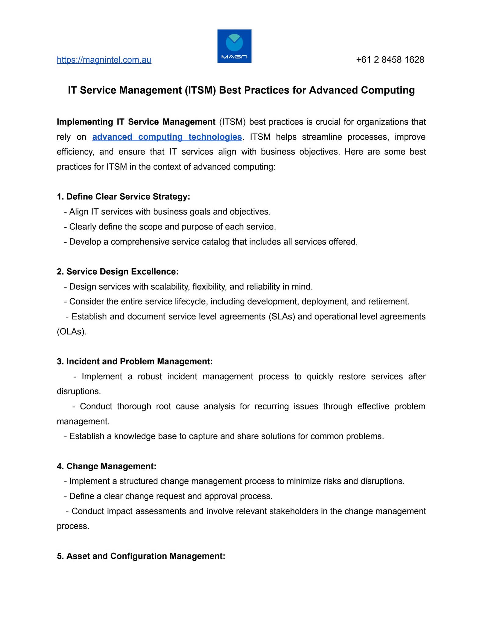 IT Service Management (ITSM) Best Practices for Advanced Computing by ...