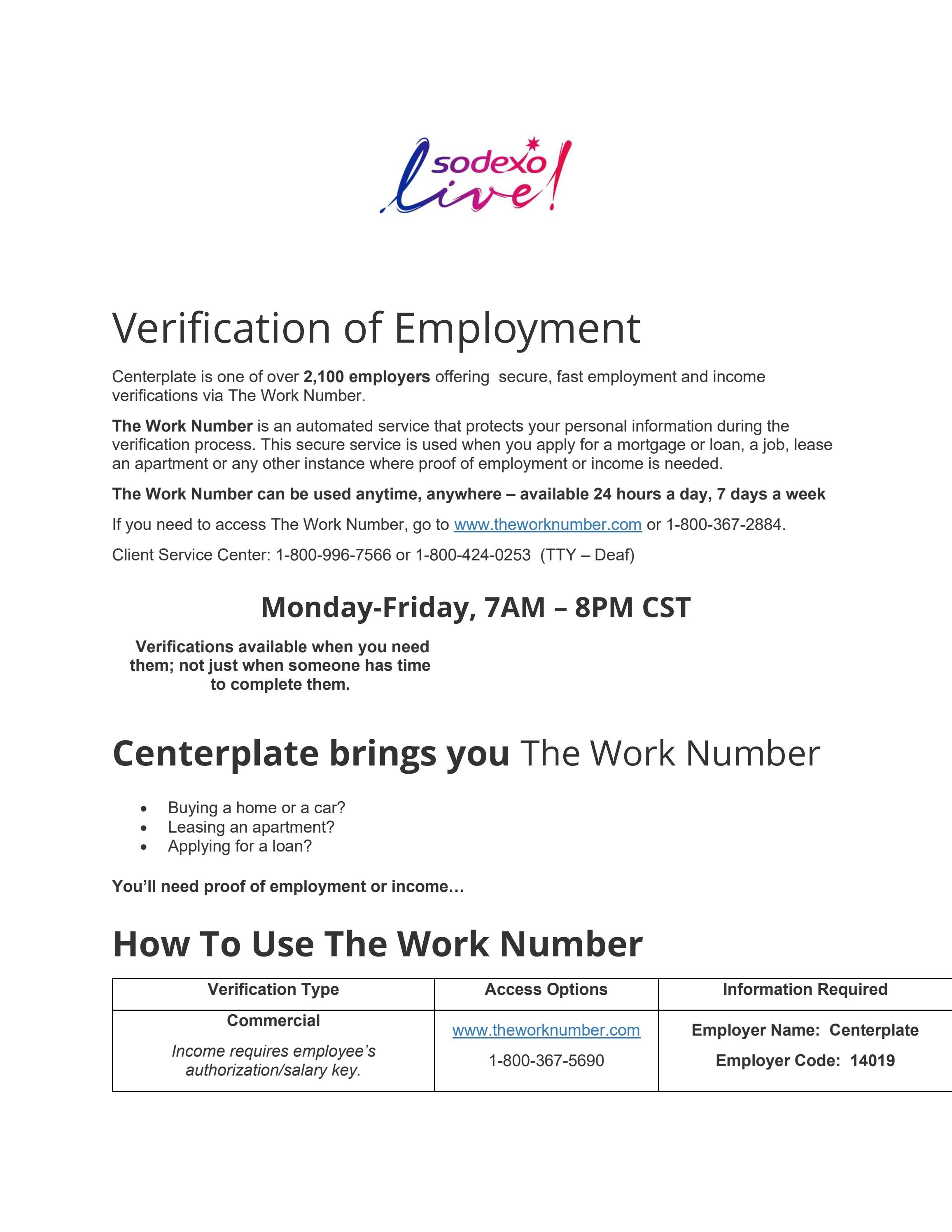Verification of Employment Sodexo Live by Ferncroft Sodexo Live BNA - Issuu