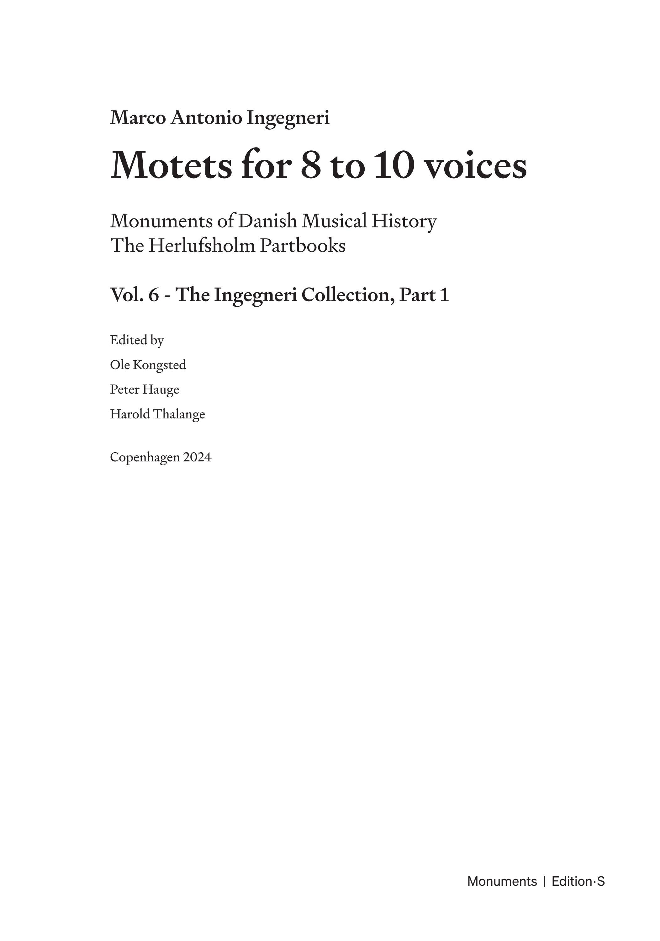 Marco Antonio Ingegneri: Motets for 8 to 10 voices by Edition·S – music ...