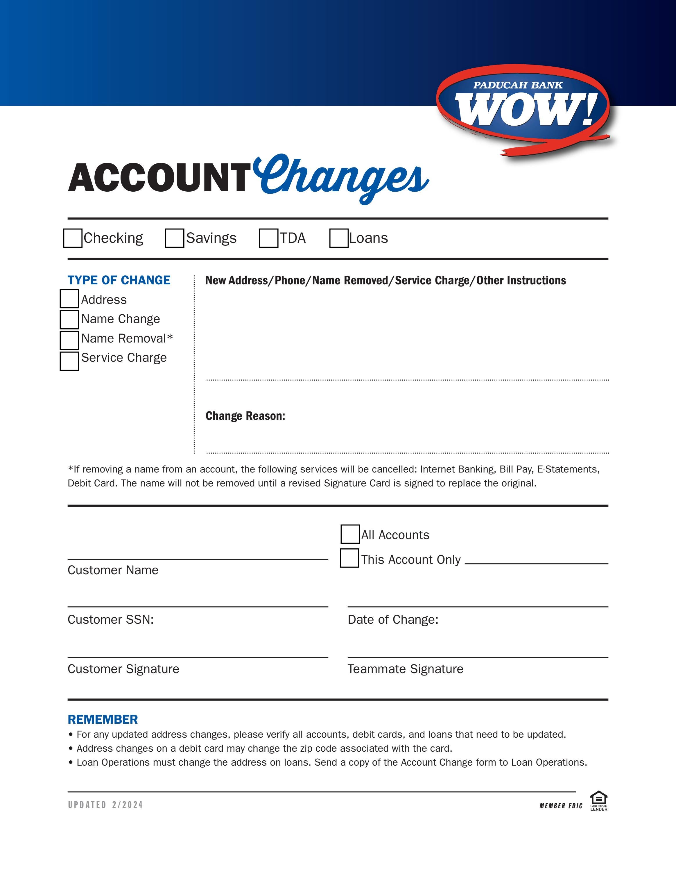 Account Change Form by PaducahBank - Issuu