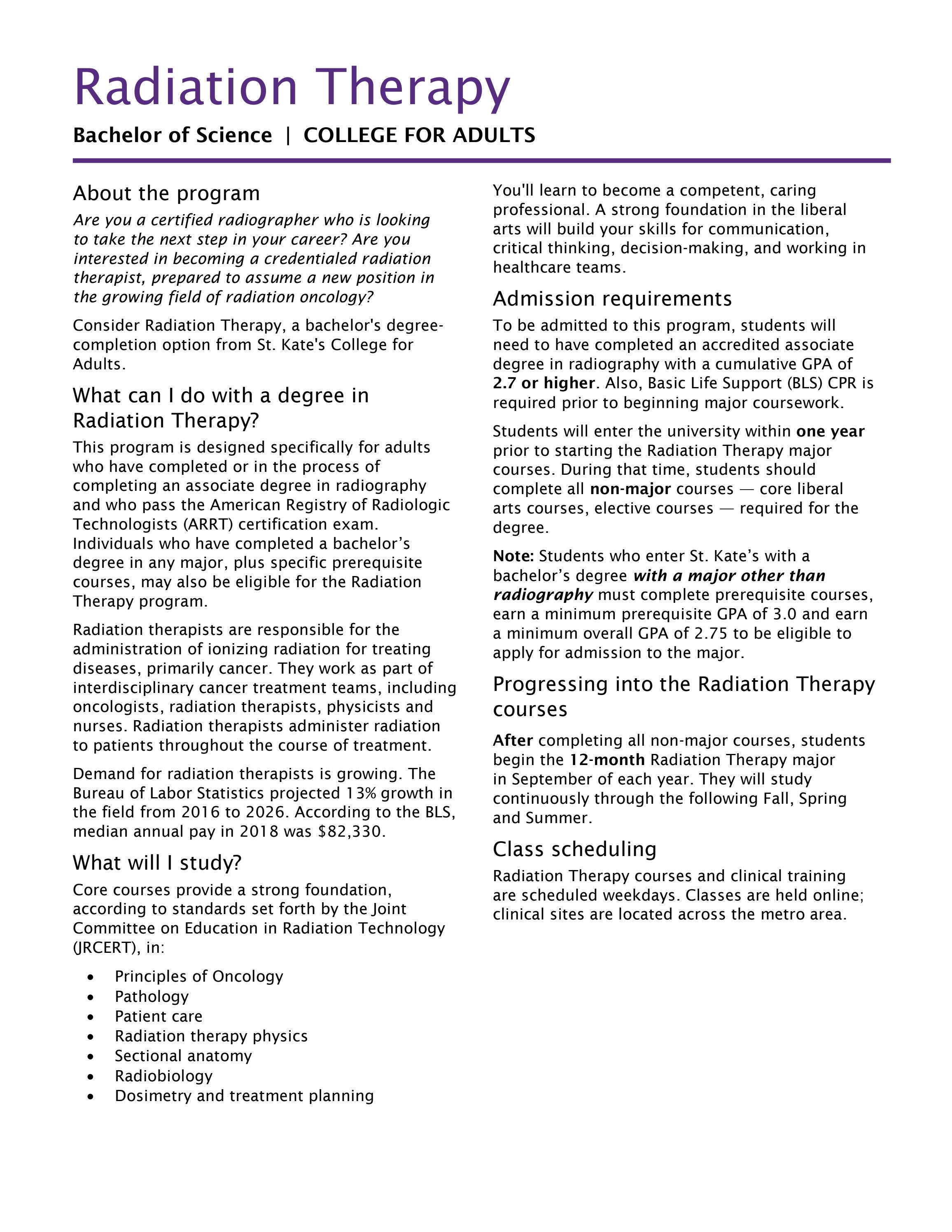 College for Adults: Radiation Therapy by St. Catherine University - Issuu