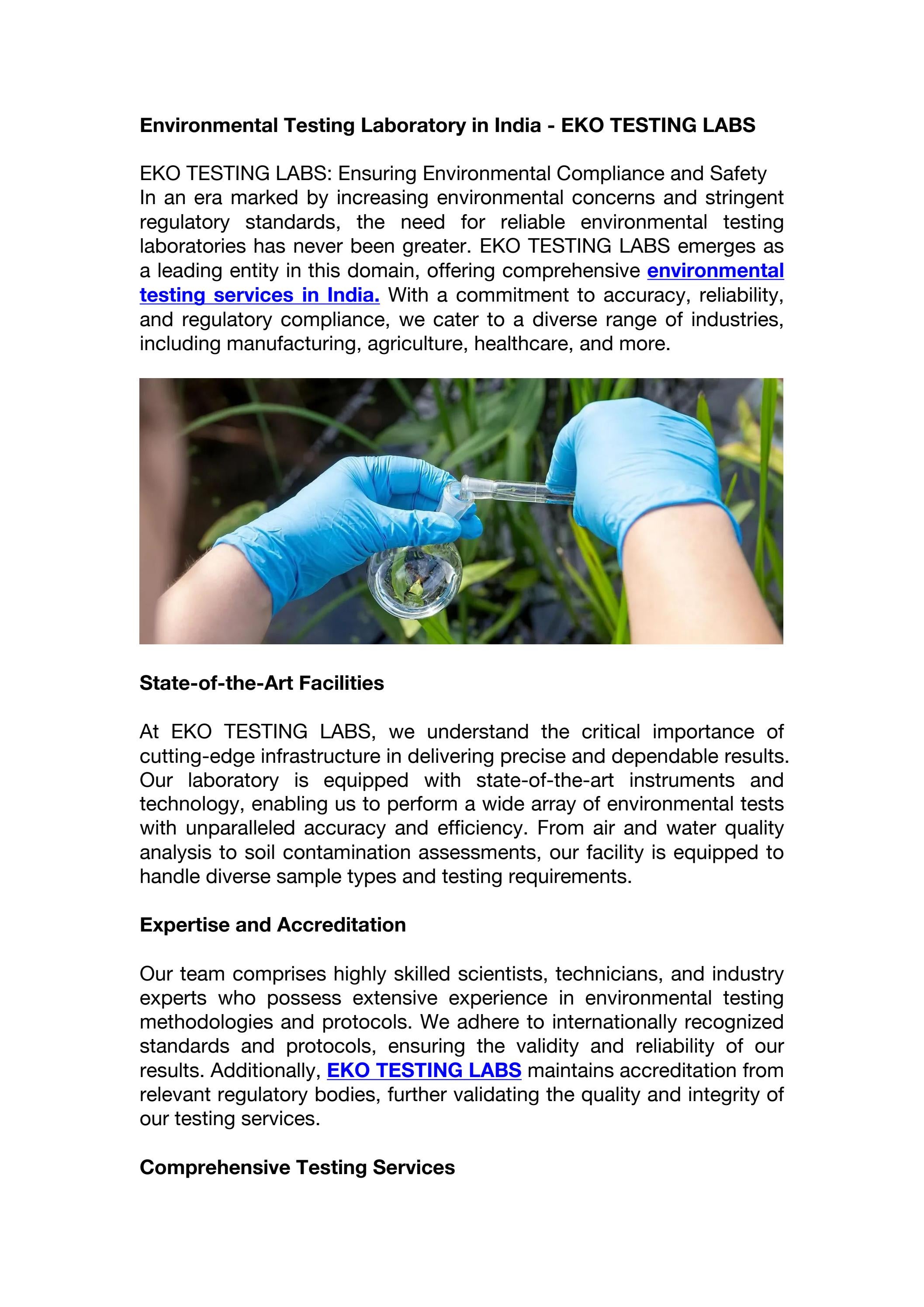 Environmental Testing Laboratory in India - EKO TESTING LABS by EKO ...