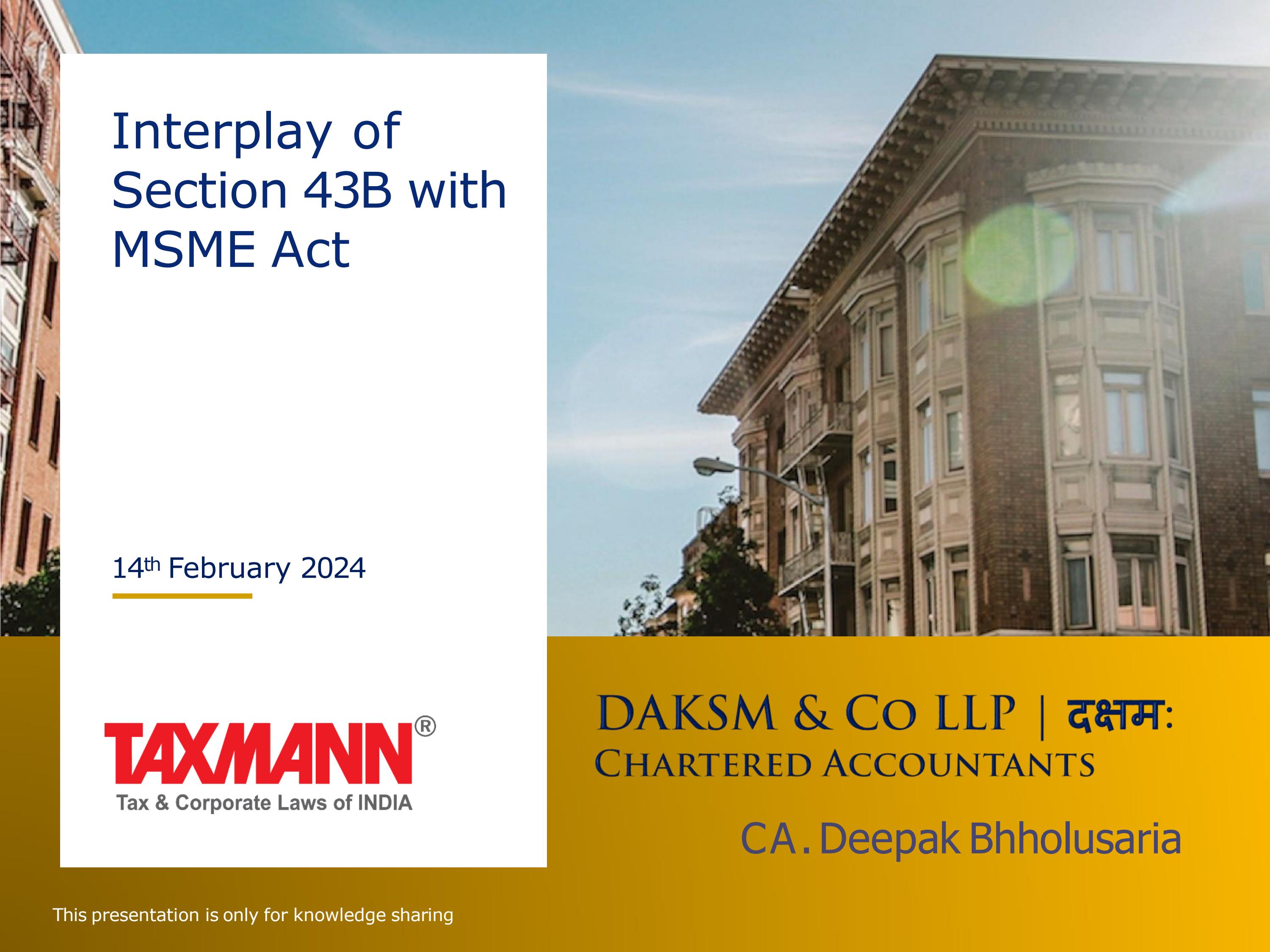 #TaxmannPPT | Interplay of MSME Act with Section 43B(h) by Taxmann - Issuu