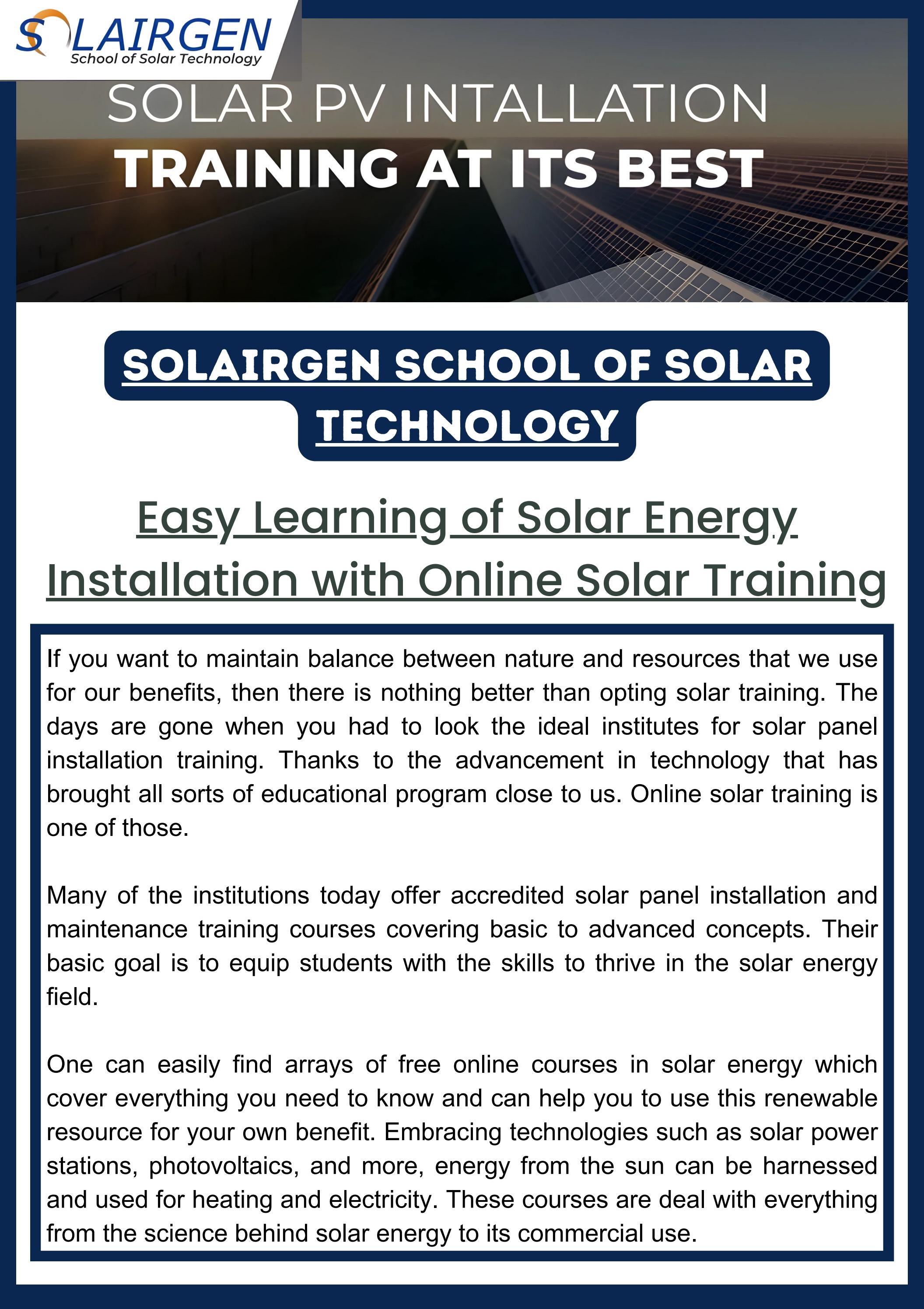 Easy Learning of Solar Energy Installation with Online Solar Training ...