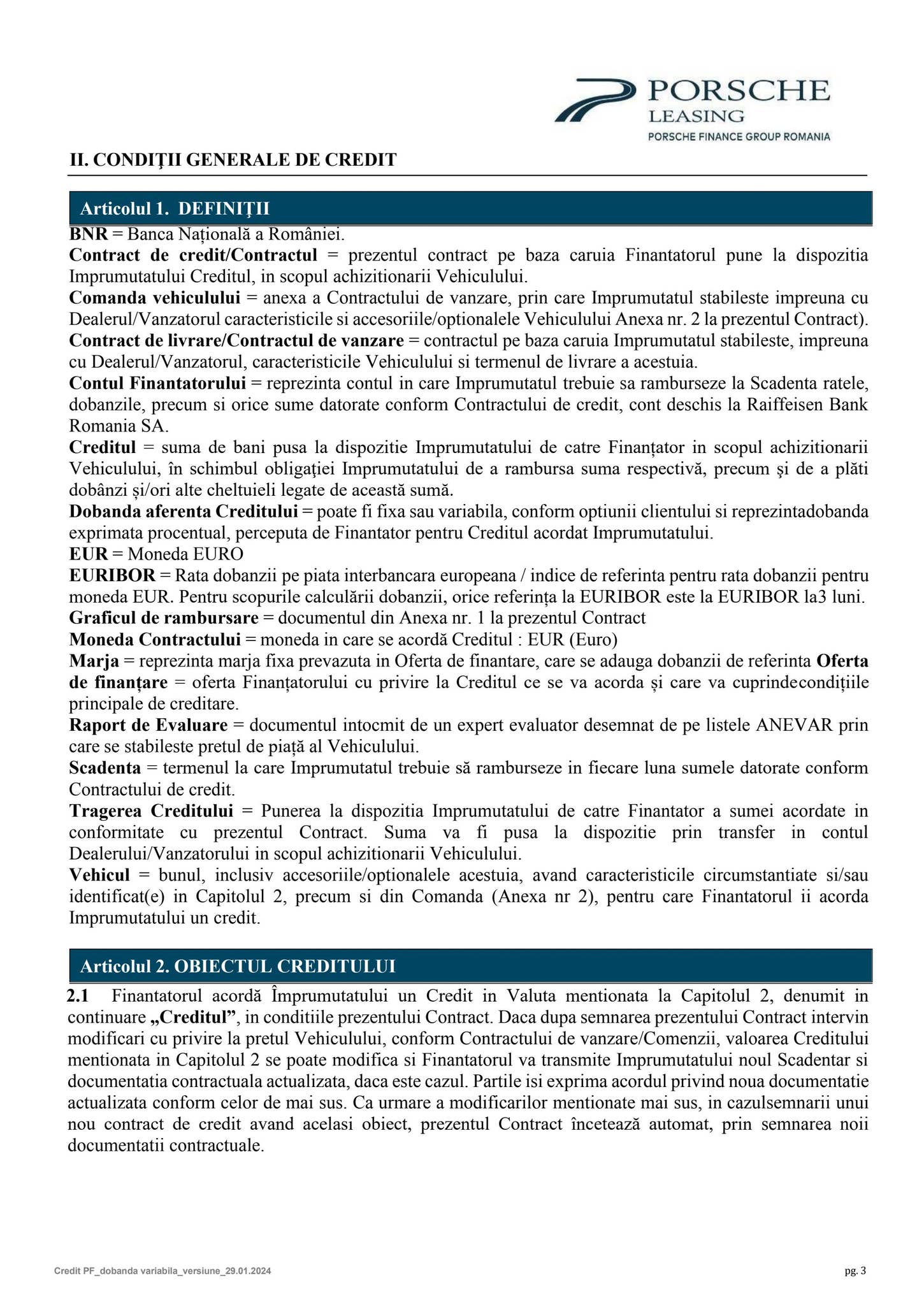 Conditii contractuale generale credit auto dobanda variabila persoane ...