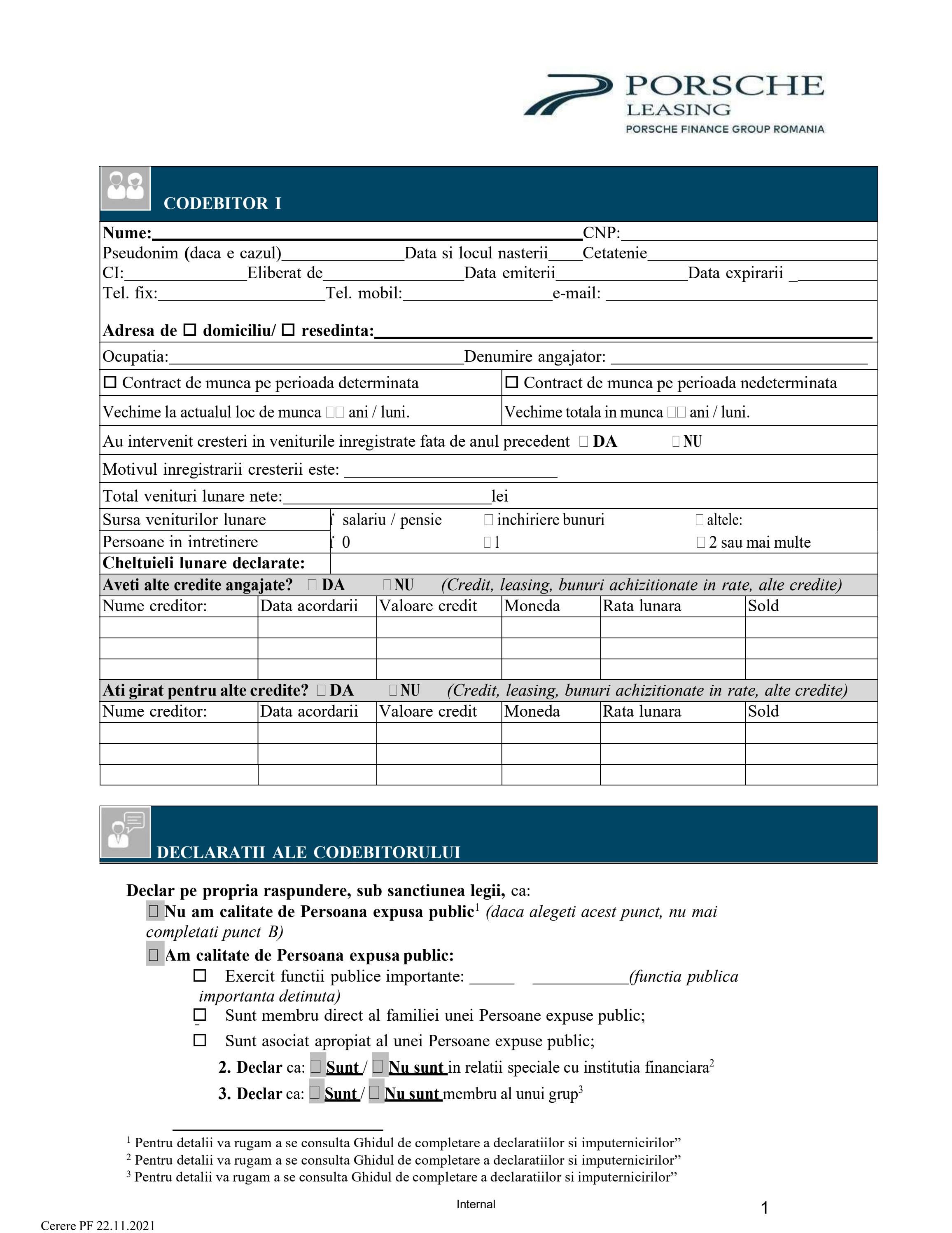 Solicitare de finantare pentru coplatitor persoane fizice by Porsche ...