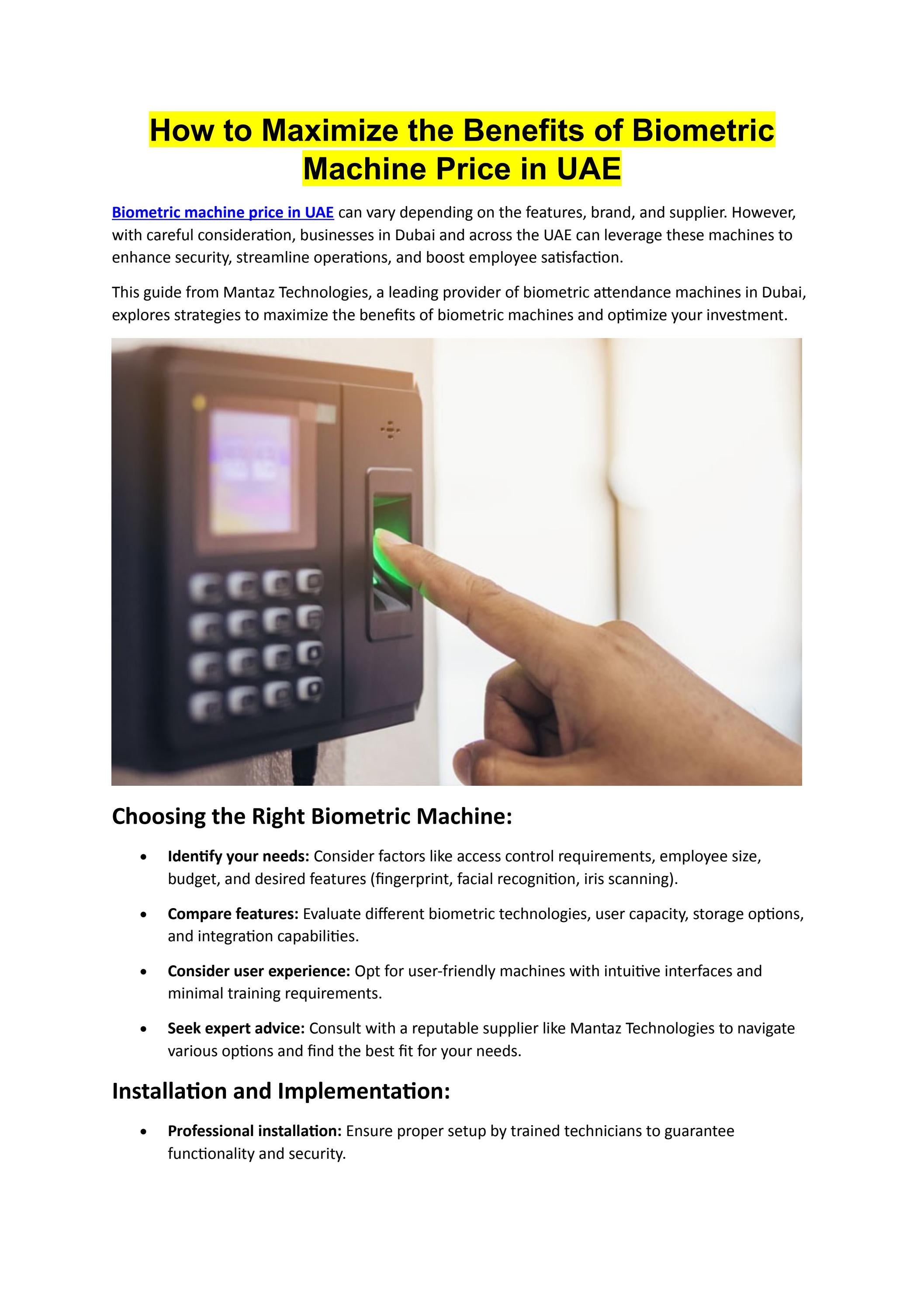 How to Maximize the Benefits of Biometric Machine Price in UAE by ...