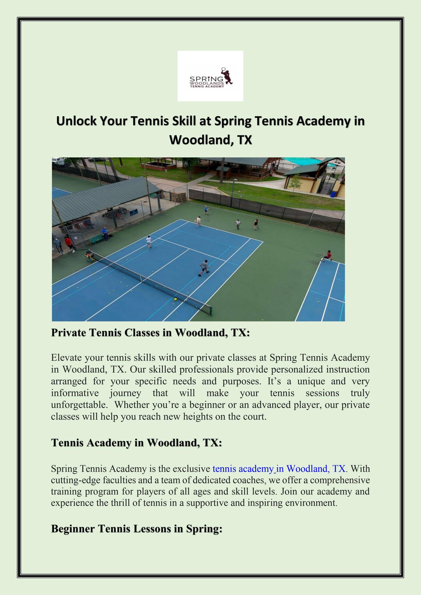 Unlock Your Tennis Skill at Spring Tennis Academy in Woodland, TX by ...