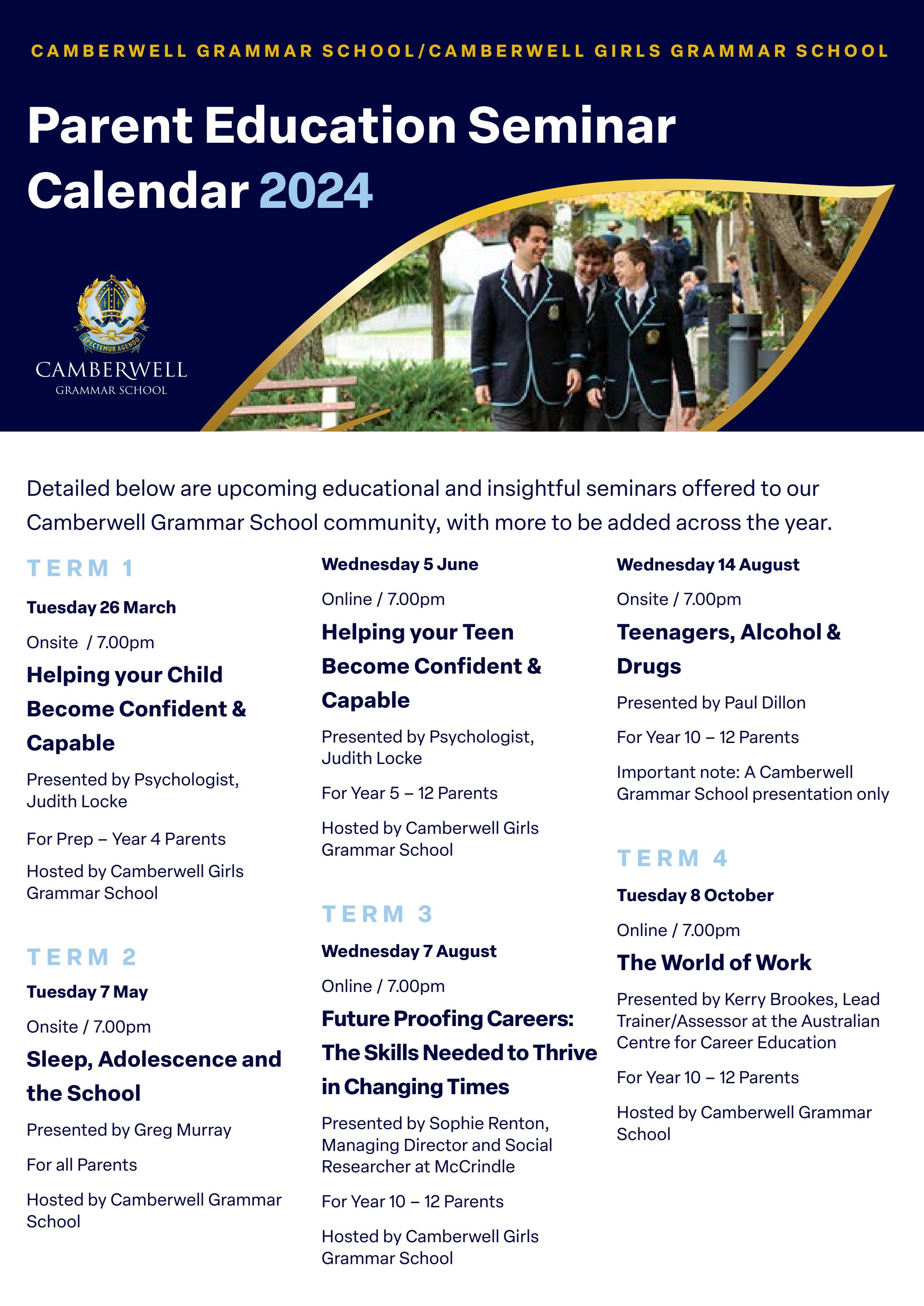 Parent Education Seminars 2024 by Camberwell Grammar School - Issuu