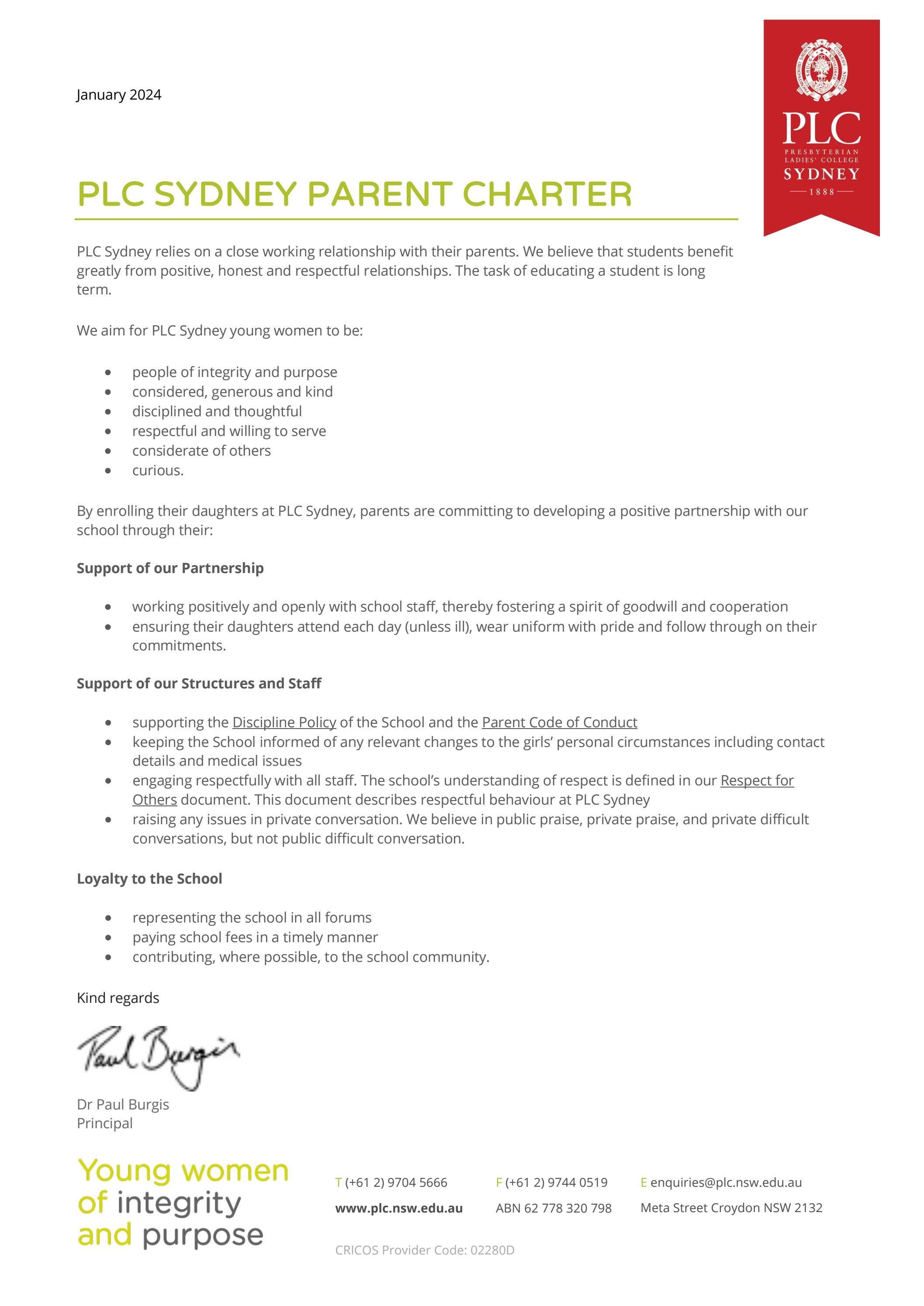 PLC Sydney Parent Charter by PLC Sydney - Issuu