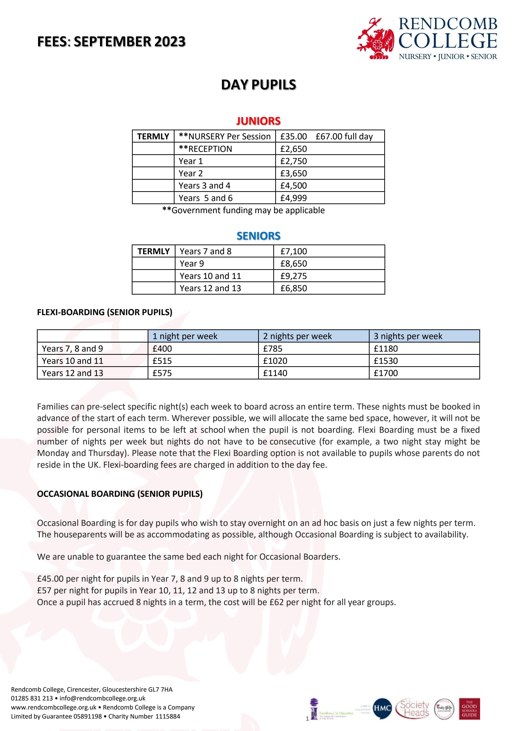 Fee Sheet 2023 - 2024 by Rendcomb College - Issuu