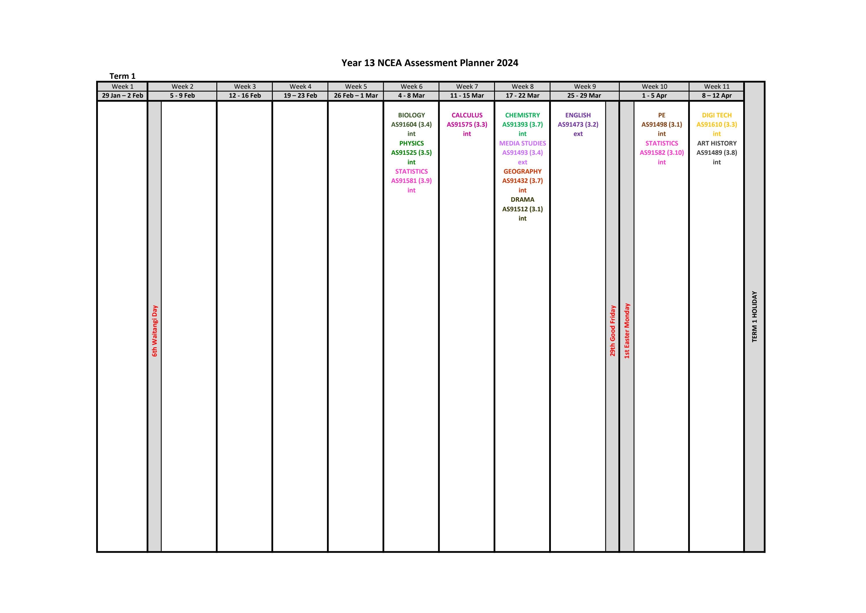 2024 Y13 NCEA ASSESSMENT PLANNER by QueenMargaretCollege - Issuu