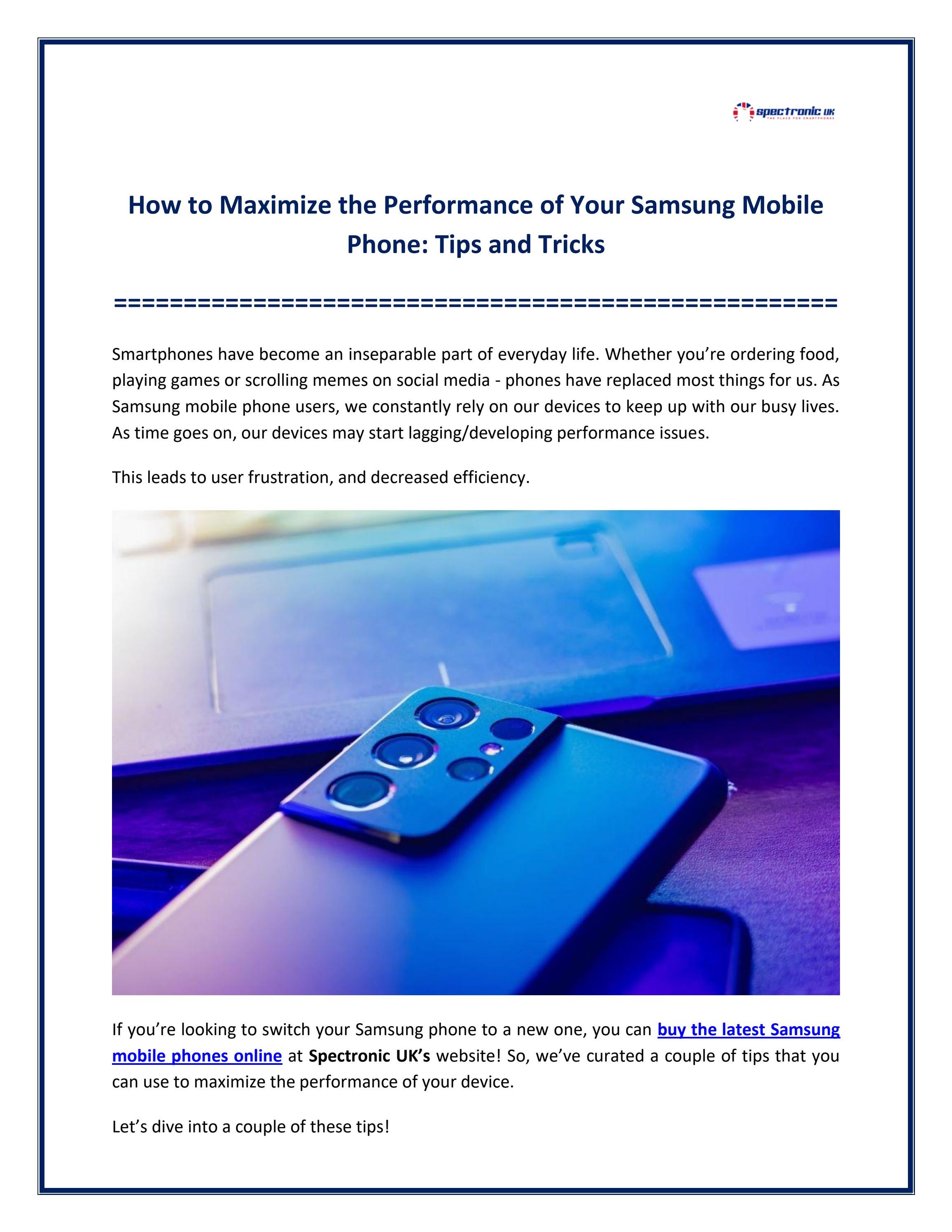 How to Maximize the Performance of Your Samsung Mobile Phone: Tips and ...