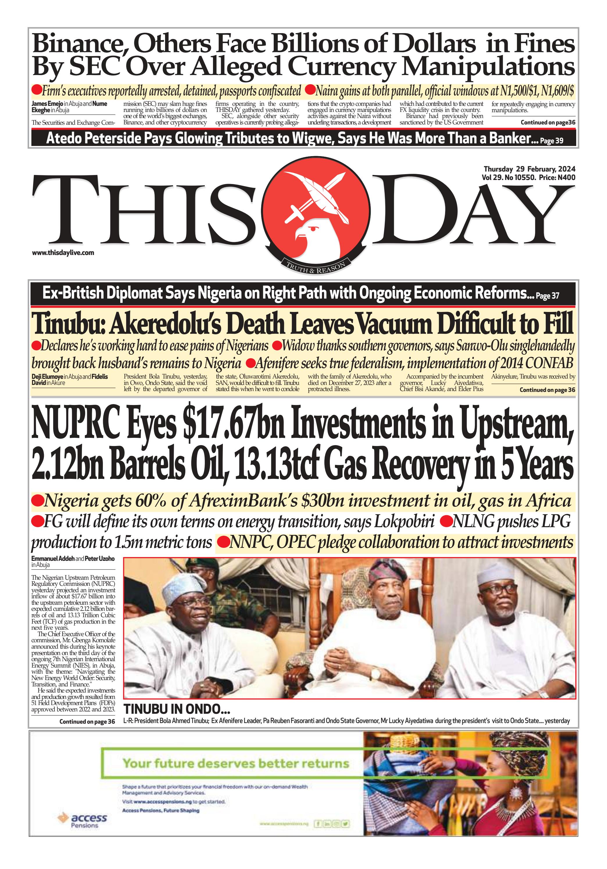 THURSDAY 29TH FEBRUARY 2024 by THISDAY Newspapers Ltd - Issuu