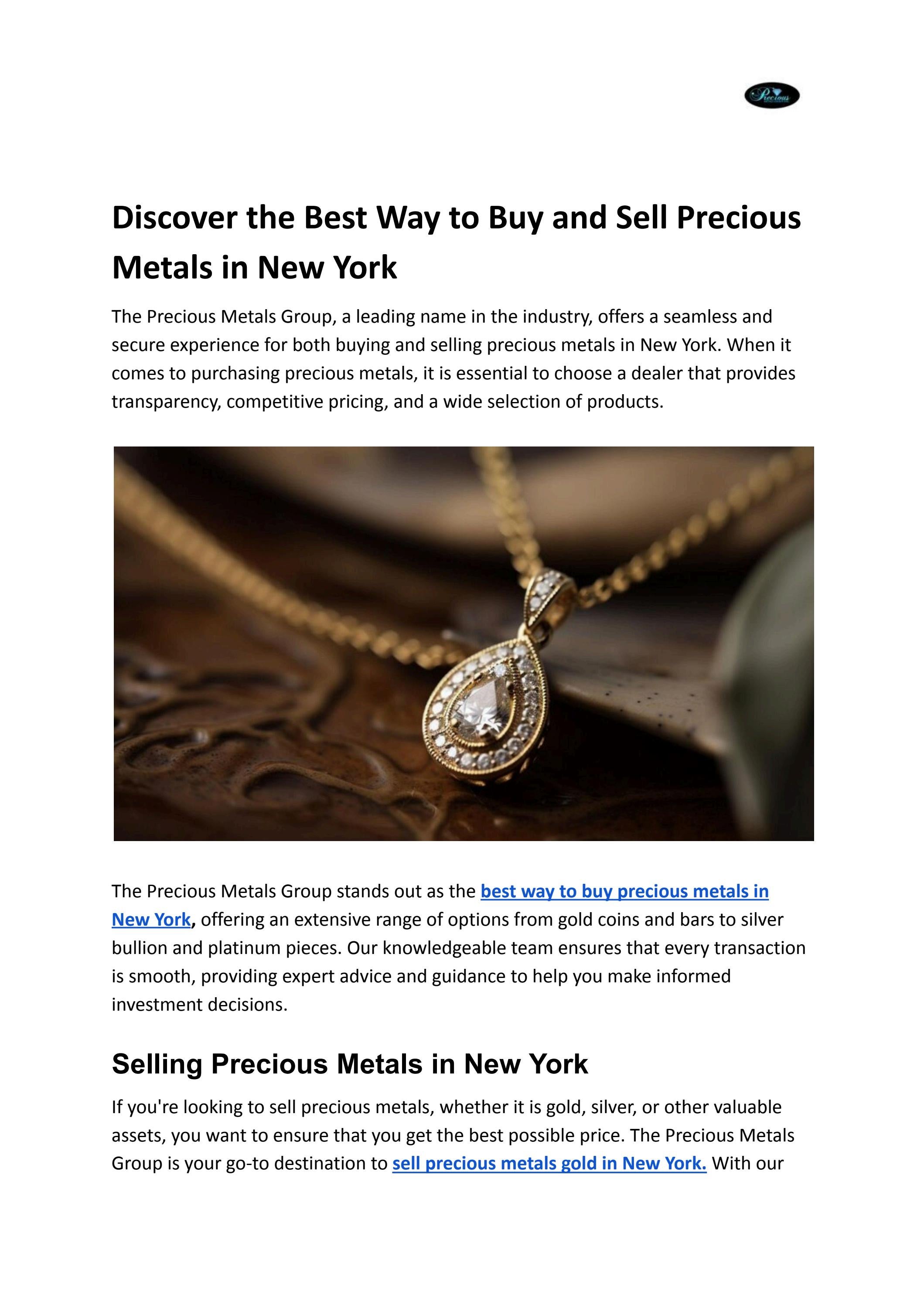 Discover the Best Way to Buy and Sell Precious Metals in New York by ...