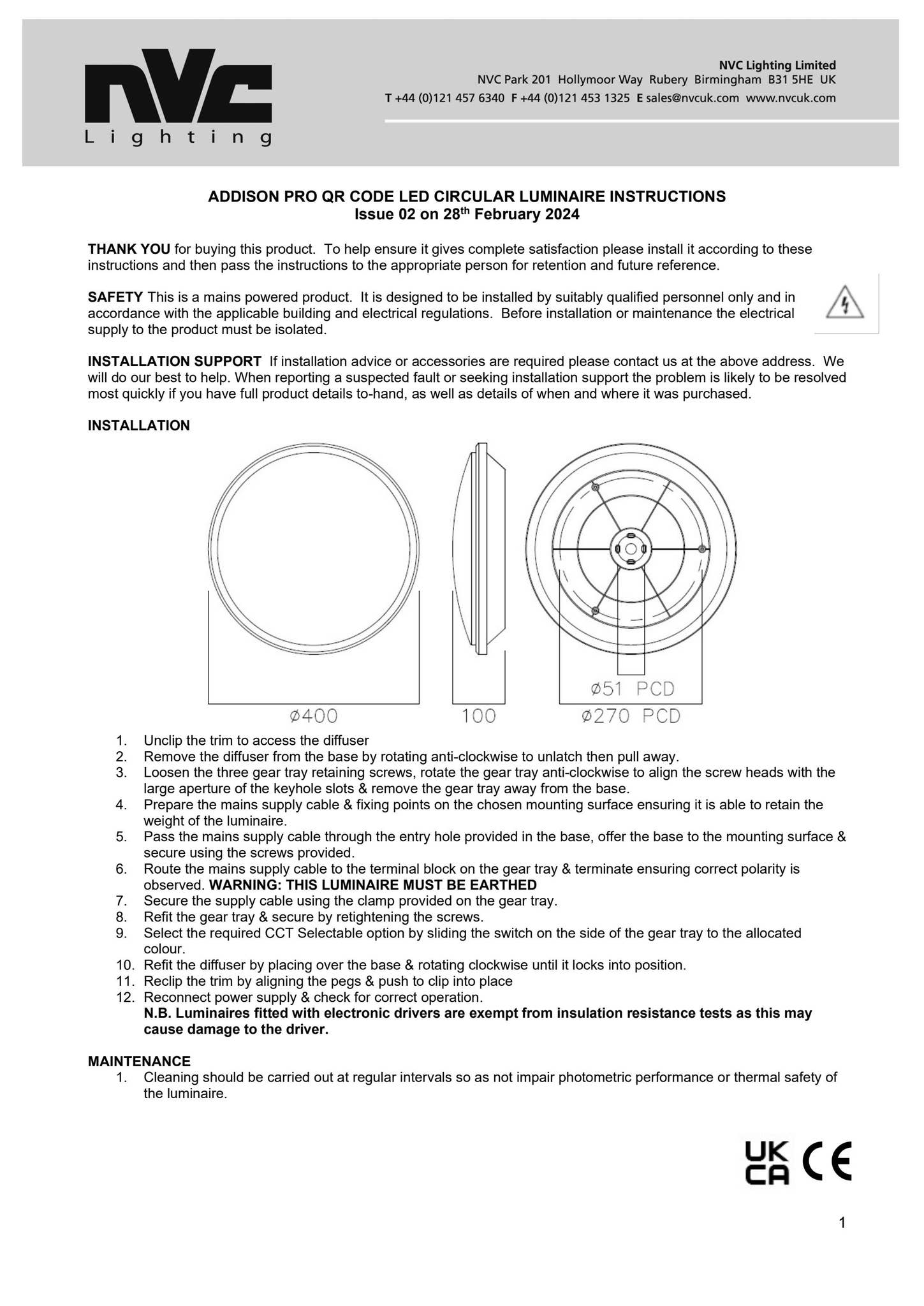 Addison PRO - Instruction Sheet by NVC Lighting UK - Issuu