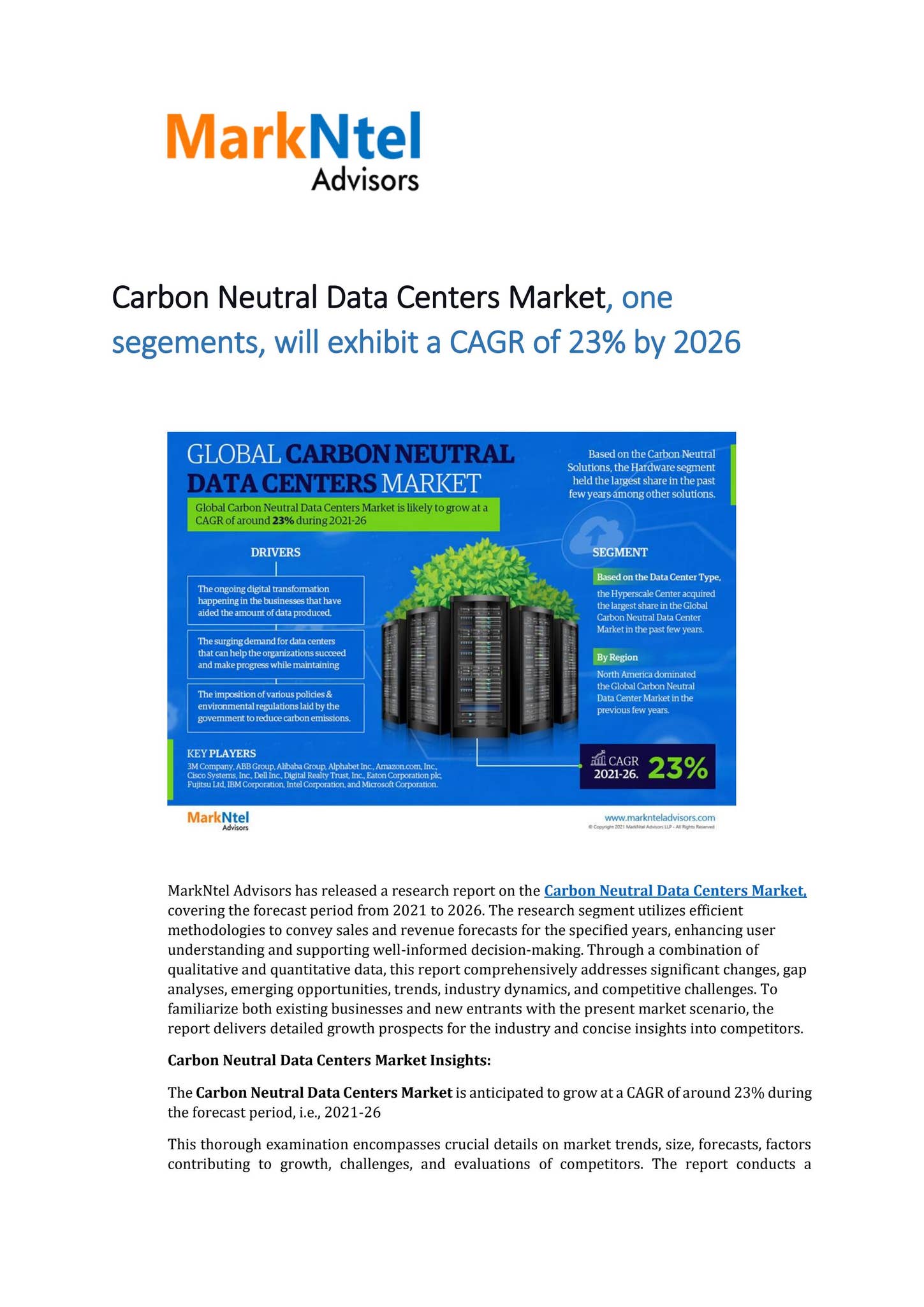 Carbon Neutral Data Centers Market Will Hit Big Revenues In Future By