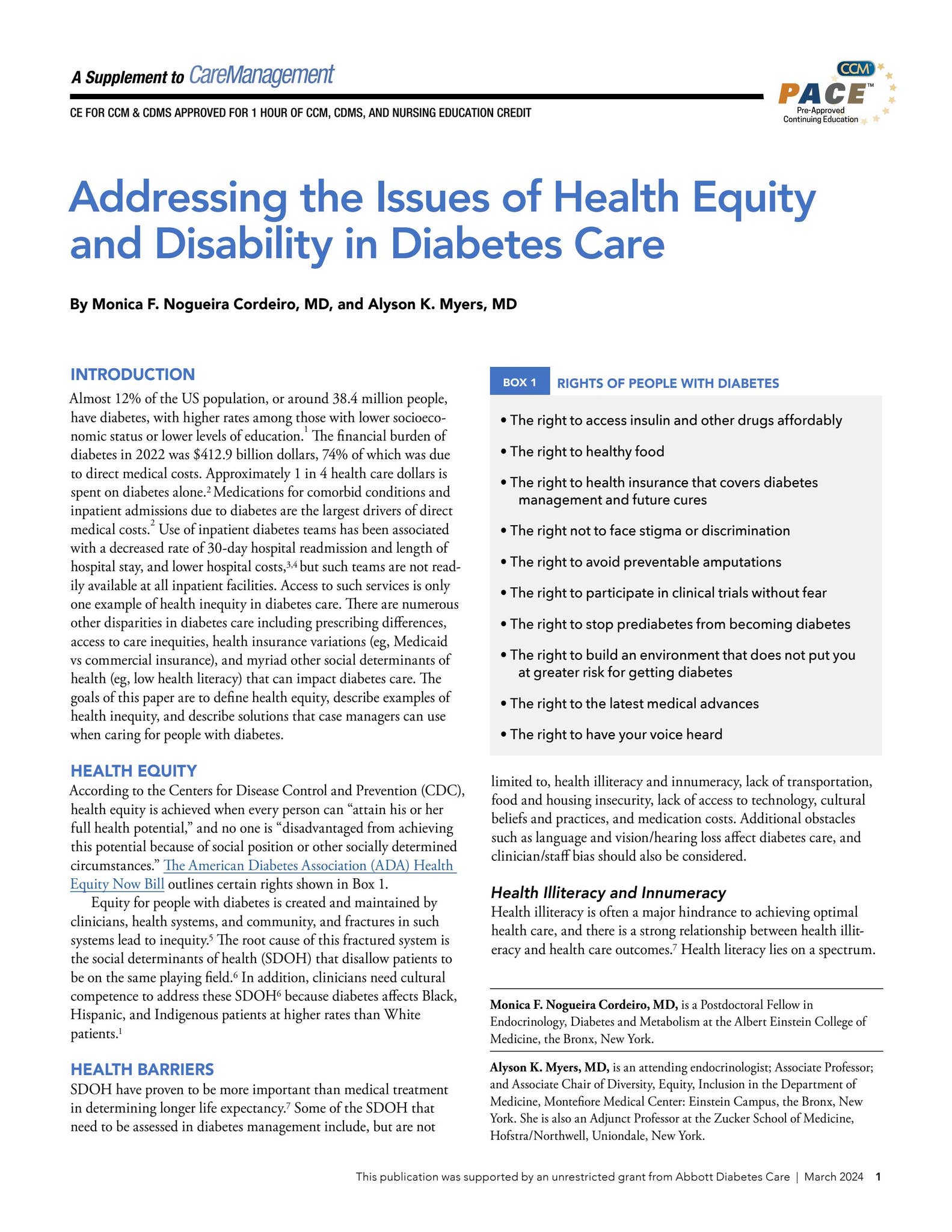 Addressing the Issues of Health Equity and Disability in Diabetes Care ...