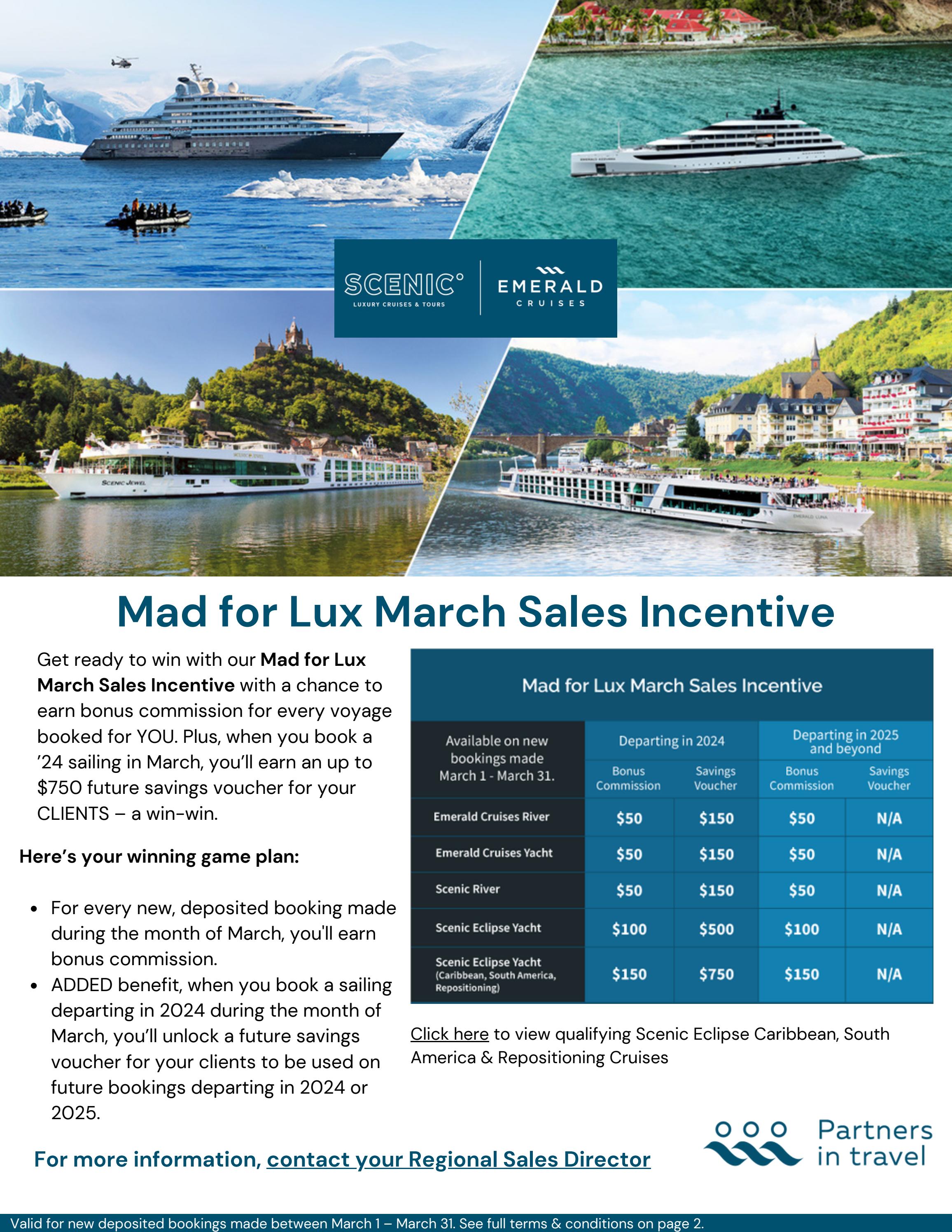 Mad for Lux March Sales Incentive Flyer by Scenic & Emerald Cruises US ...
