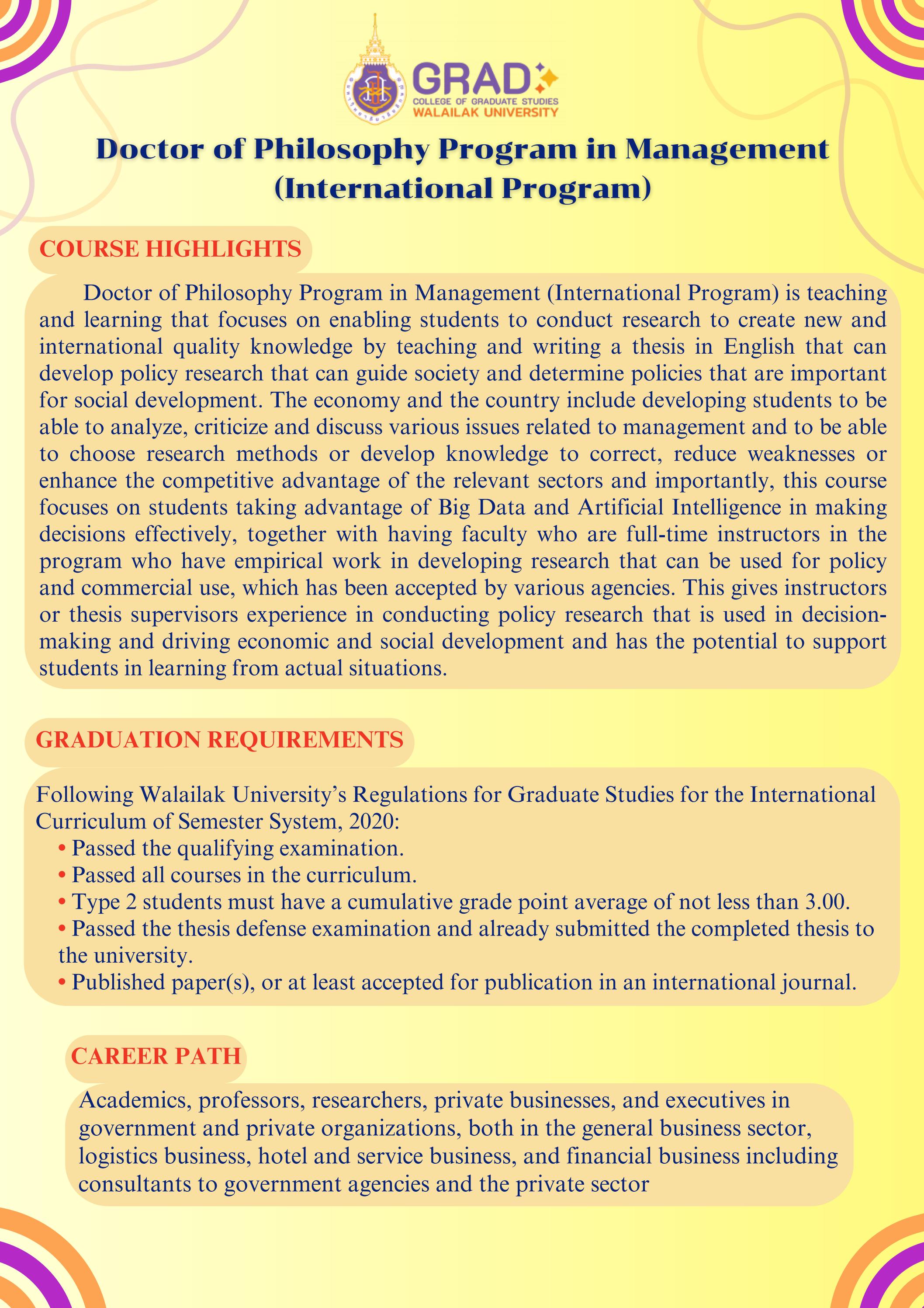 Doctor of Philosophy Program in Management (International Program) by ...