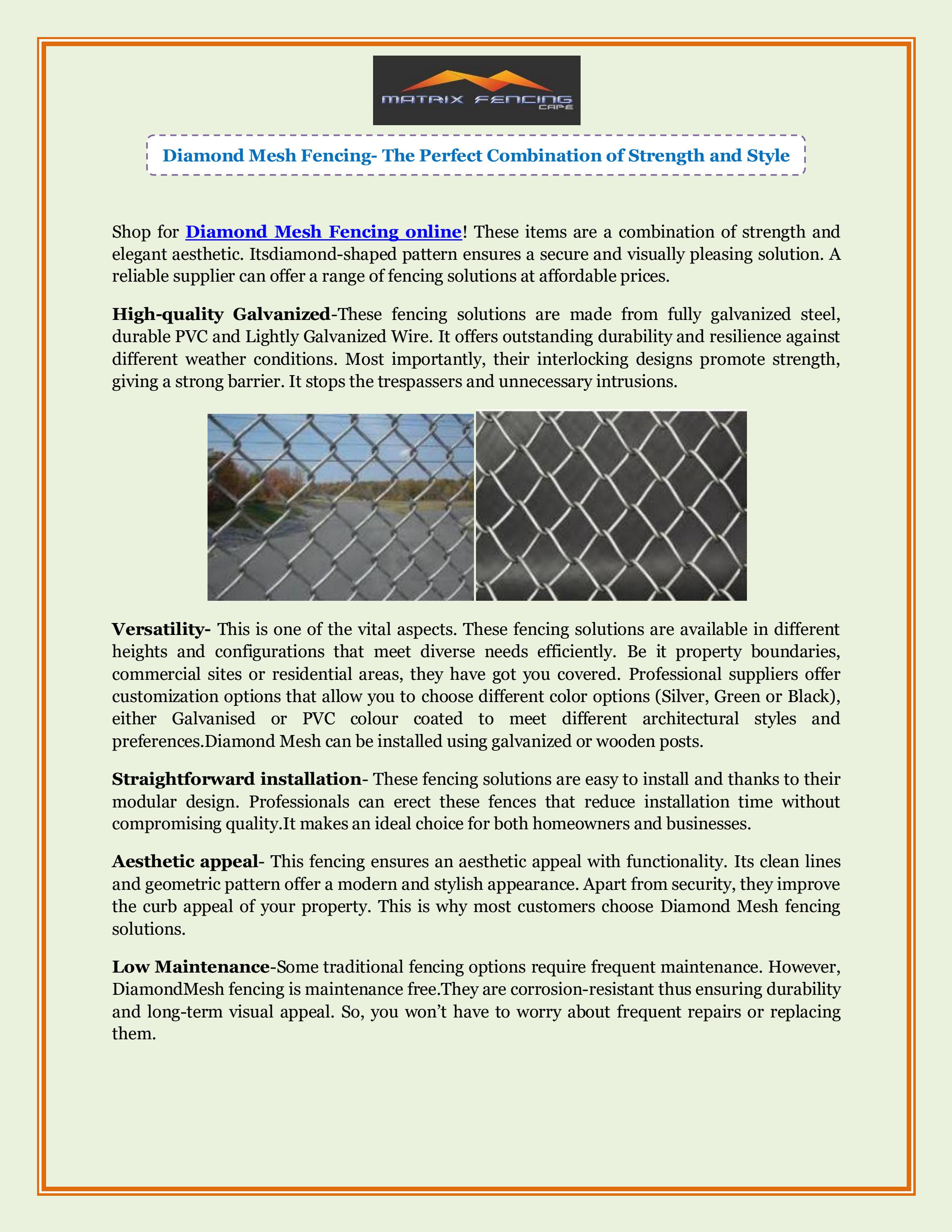 Diamond Mesh Fencing- The Perfect Combination of Strength and Style by ...