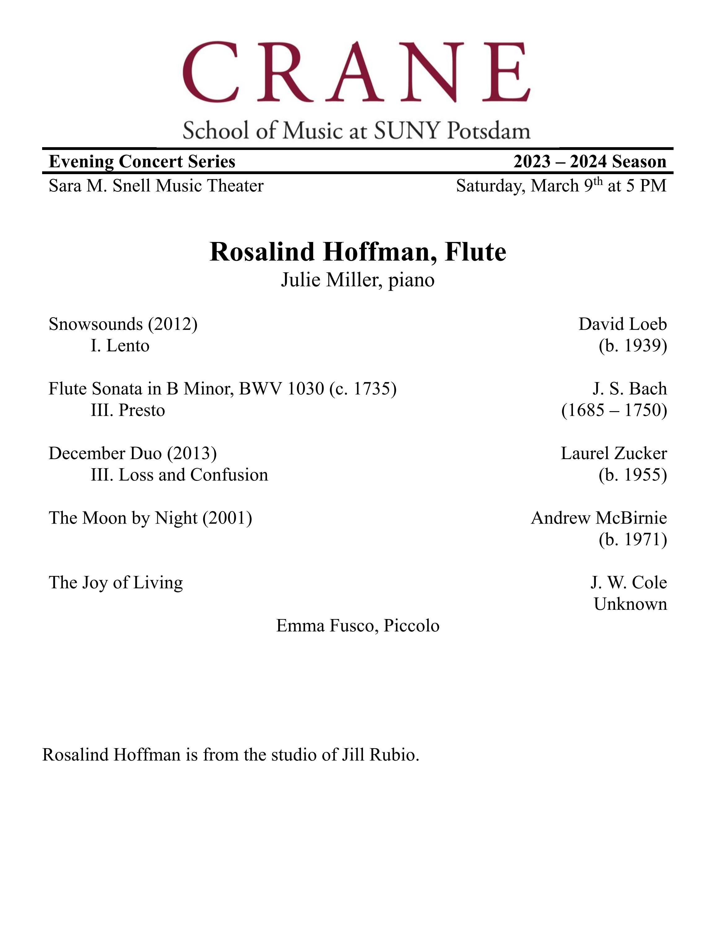 03.09.24 Rosalind Hoffman, Flute by The Crane School of Music - Issuu
