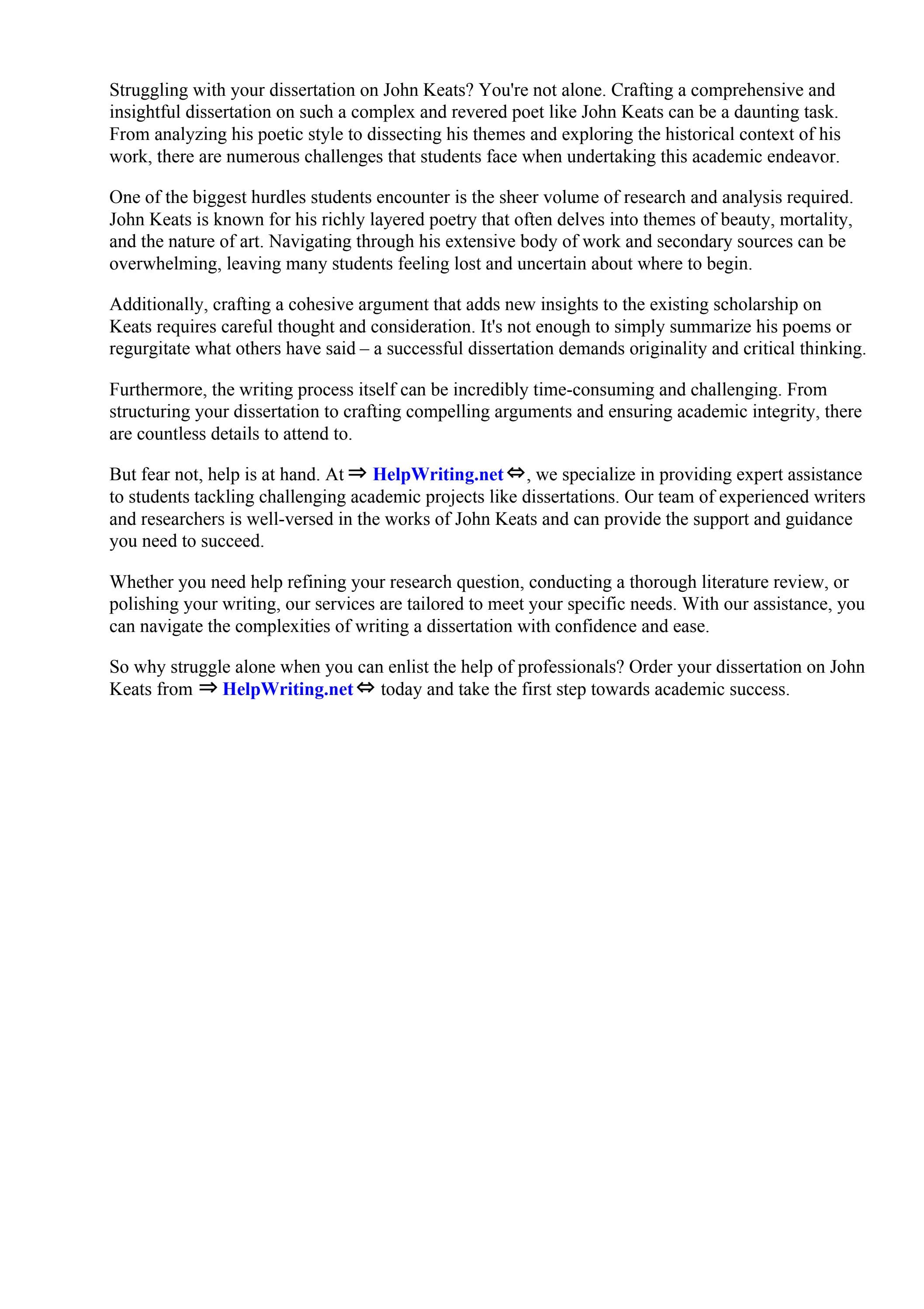 Dissertation On John Keats by Jane Turner - Issuu