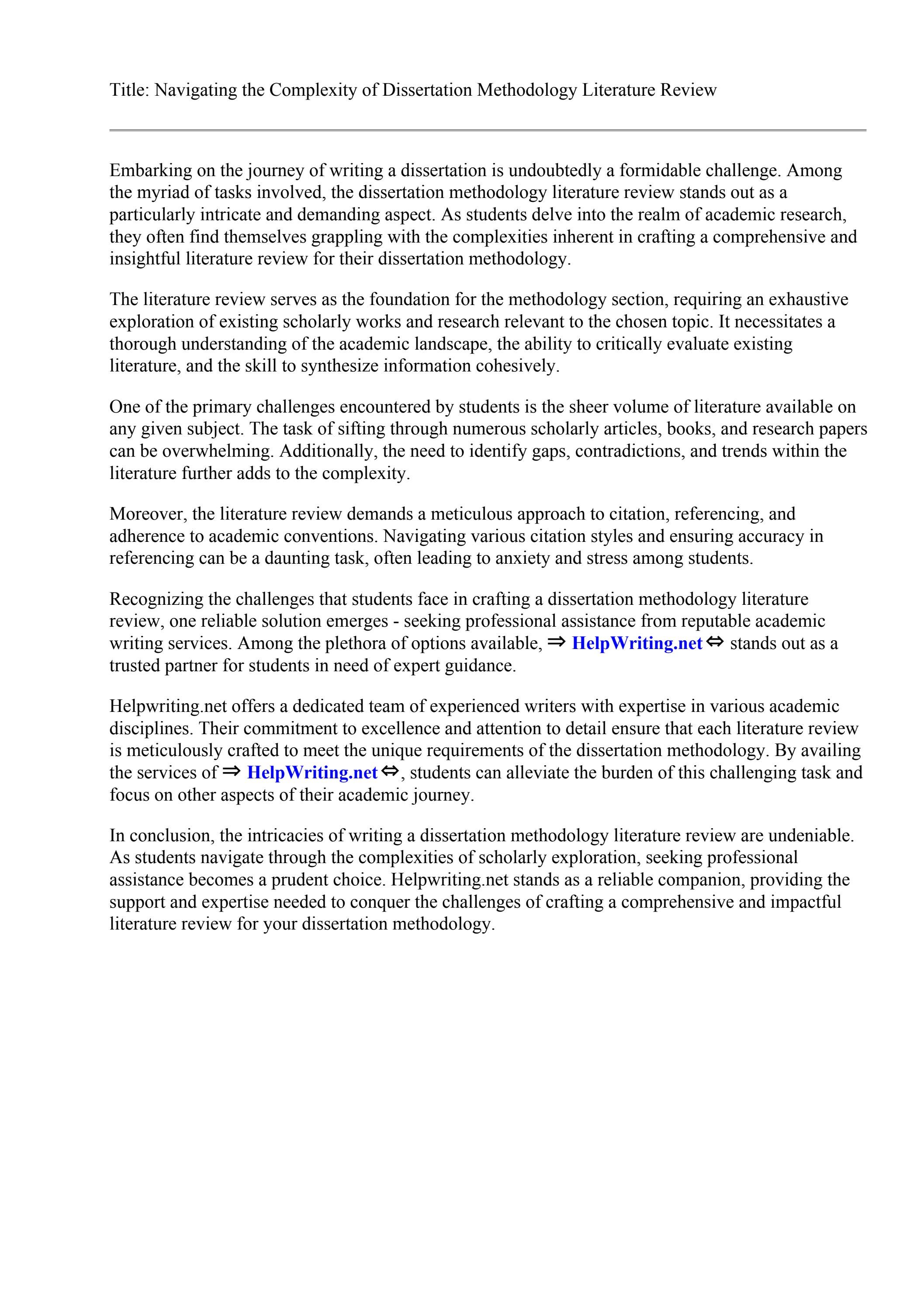 Dissertation Methodology Literature Review by Jennifer Meyer - Issuu