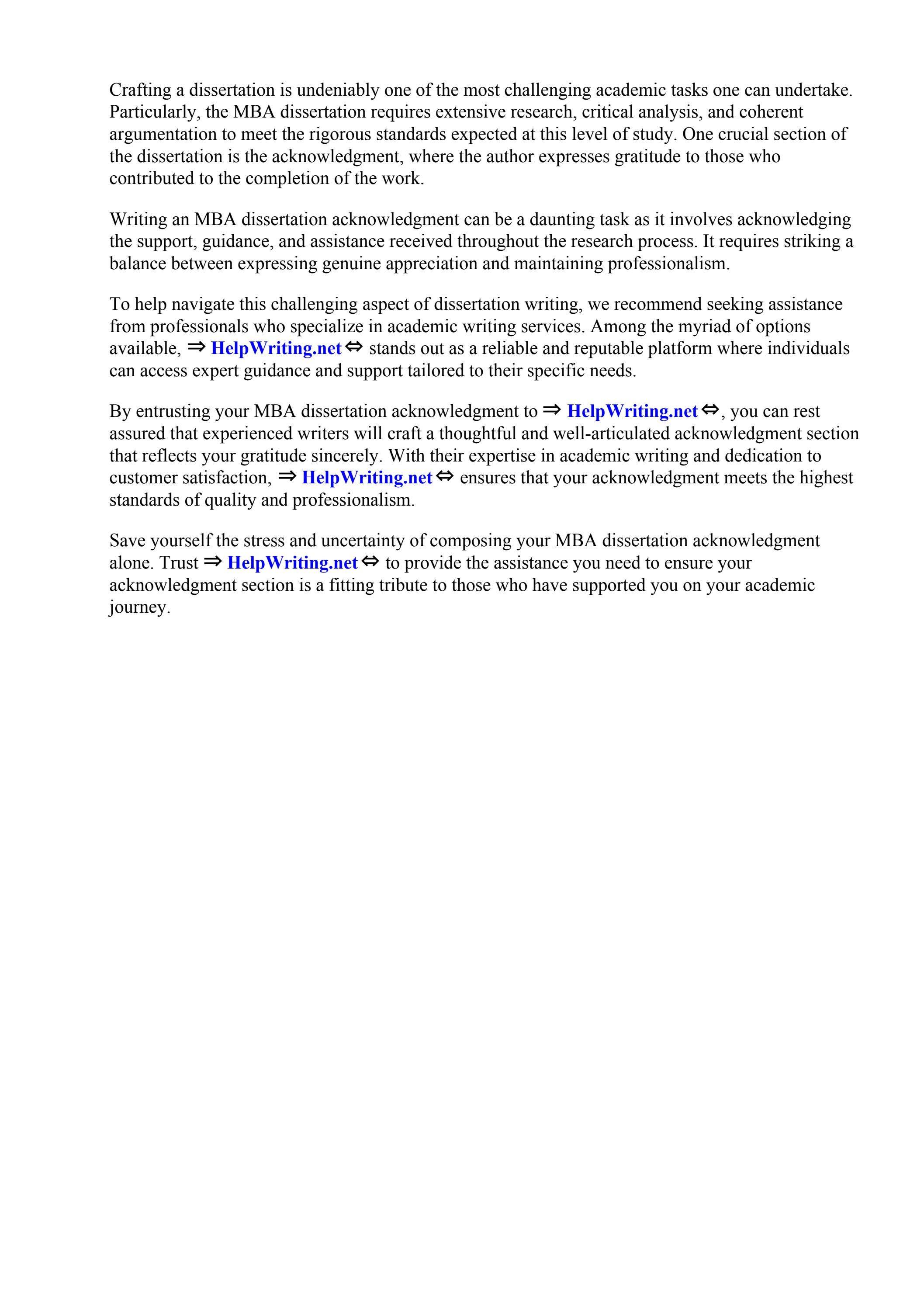 Mba Dissertation Acknowledgement Sample by Sheila Bengtson - Issuu