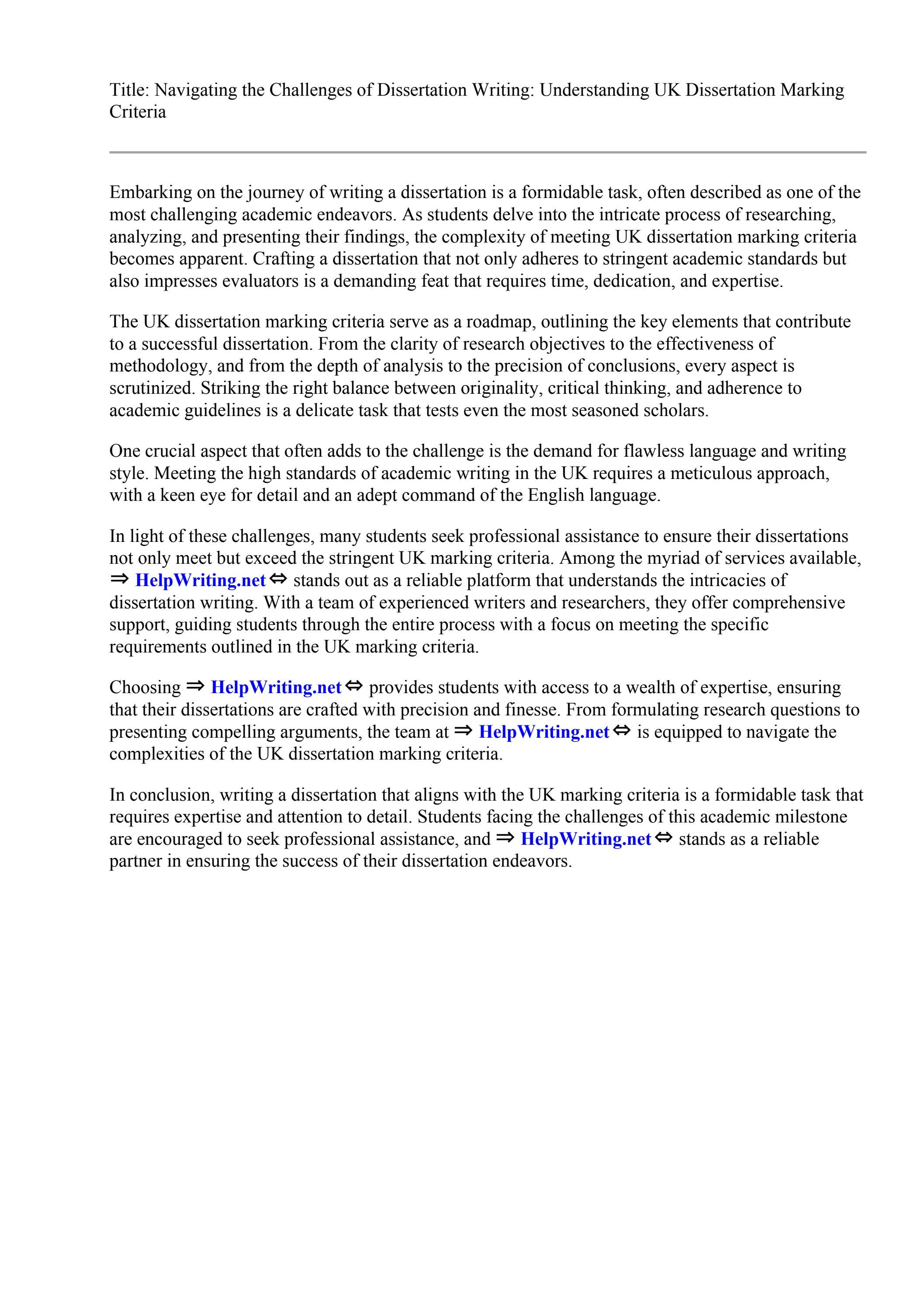 Dissertation Marking Criteria Uk by Tanya Houlf - Issuu