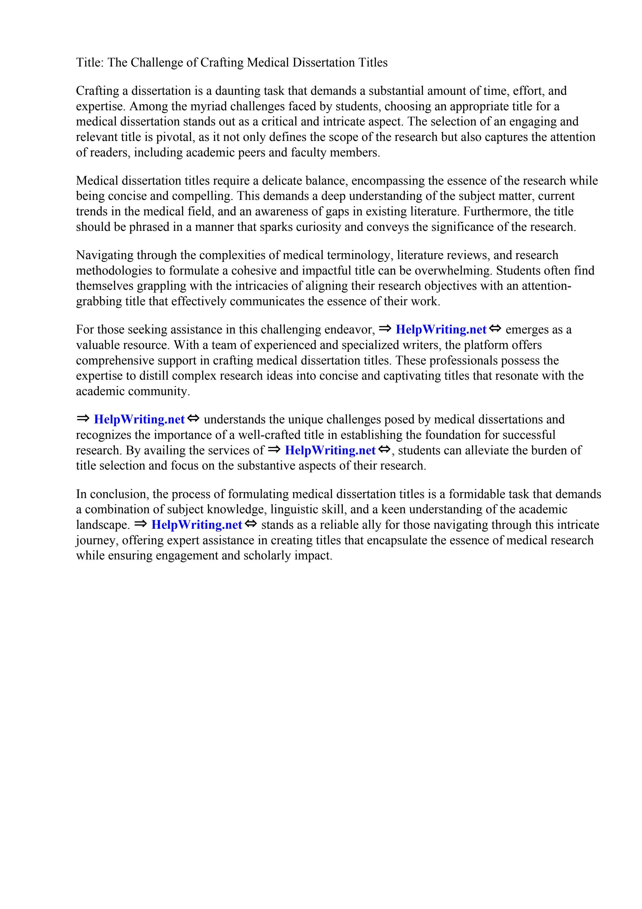 Medical Dissertation Titles by Karena Lee - Issuu