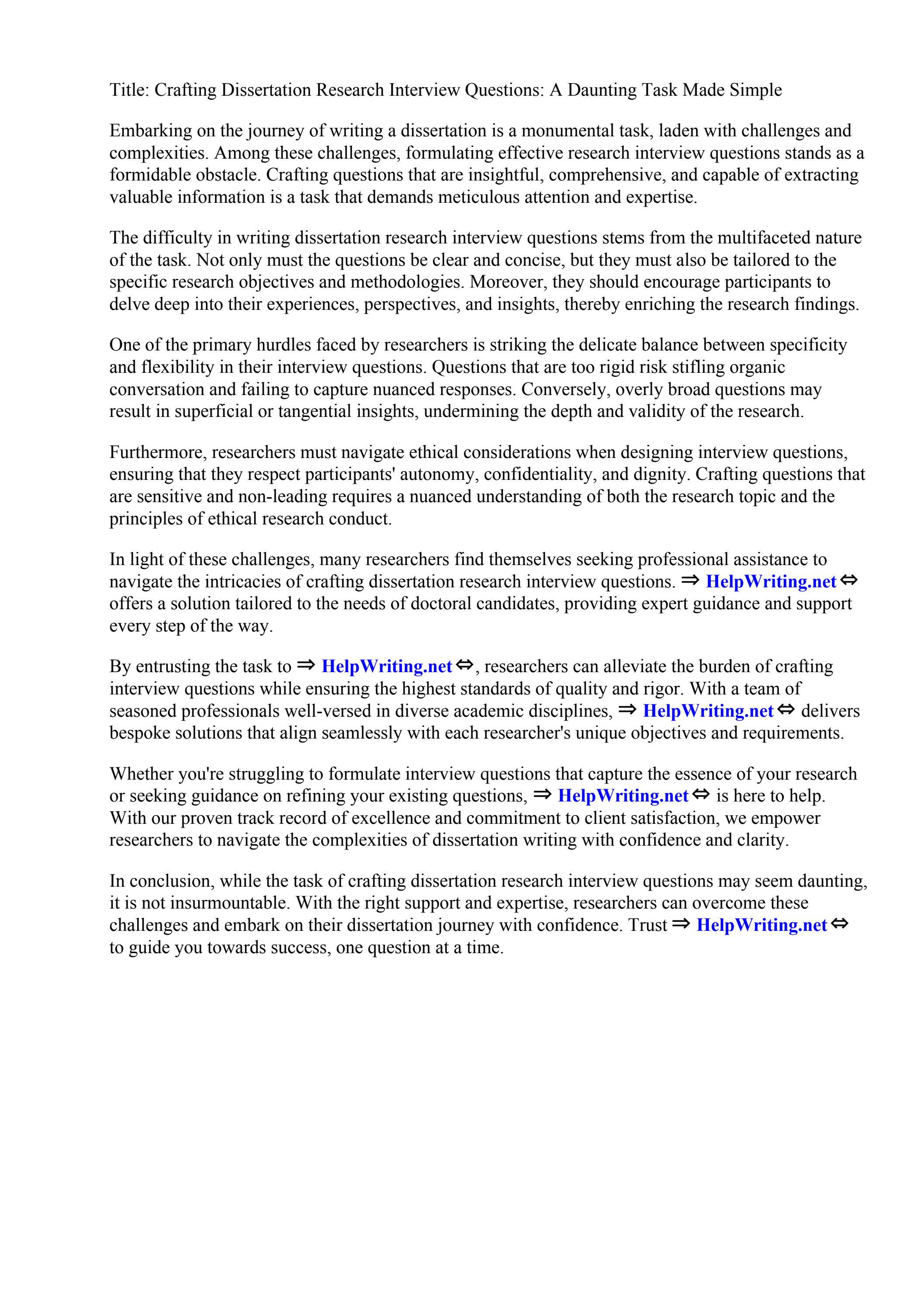 Dissertation Research Interview Questions by Christy Sanders - Issuu