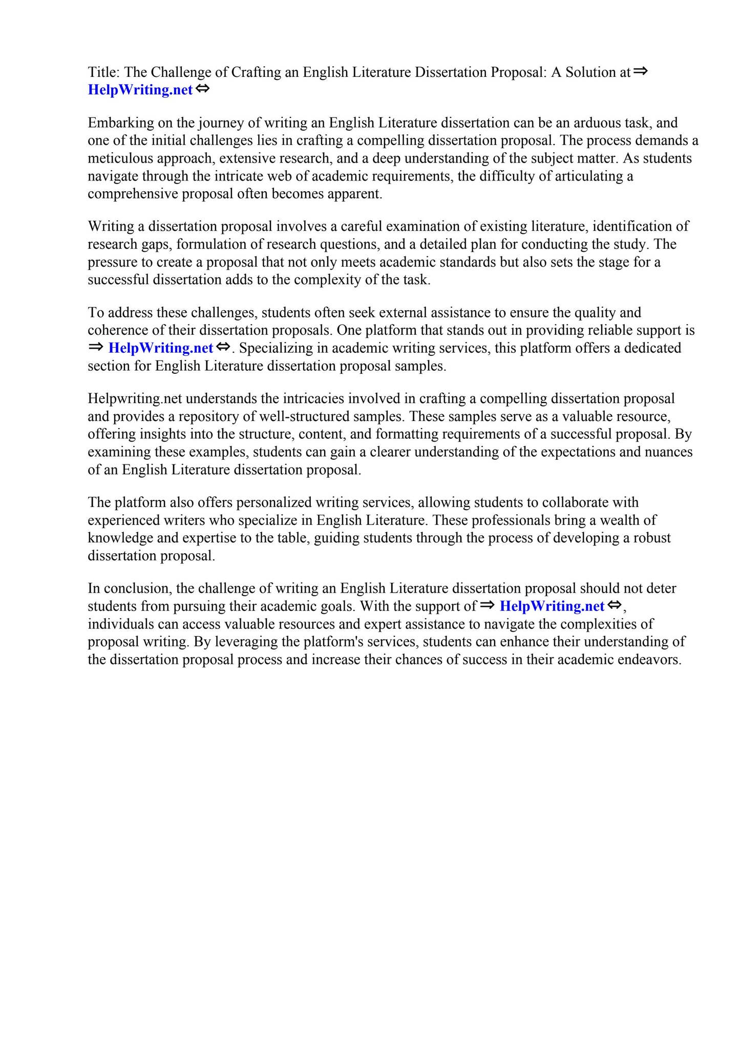 English Literature Dissertation Proposal Sample by Rachel Holloway - Issuu