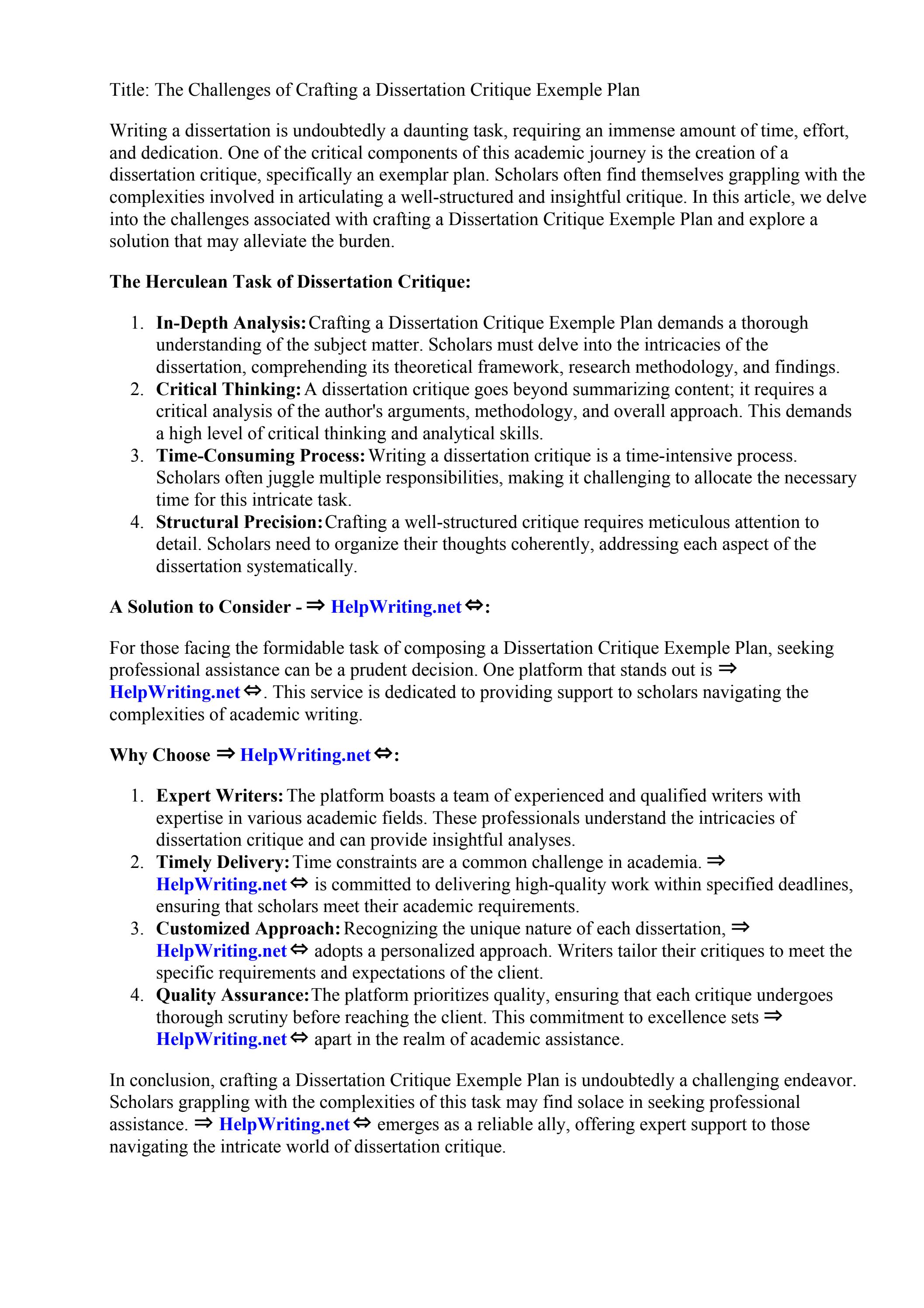 Dissertation Critique Exemple Plan by Jennifer Stanley - Issuu