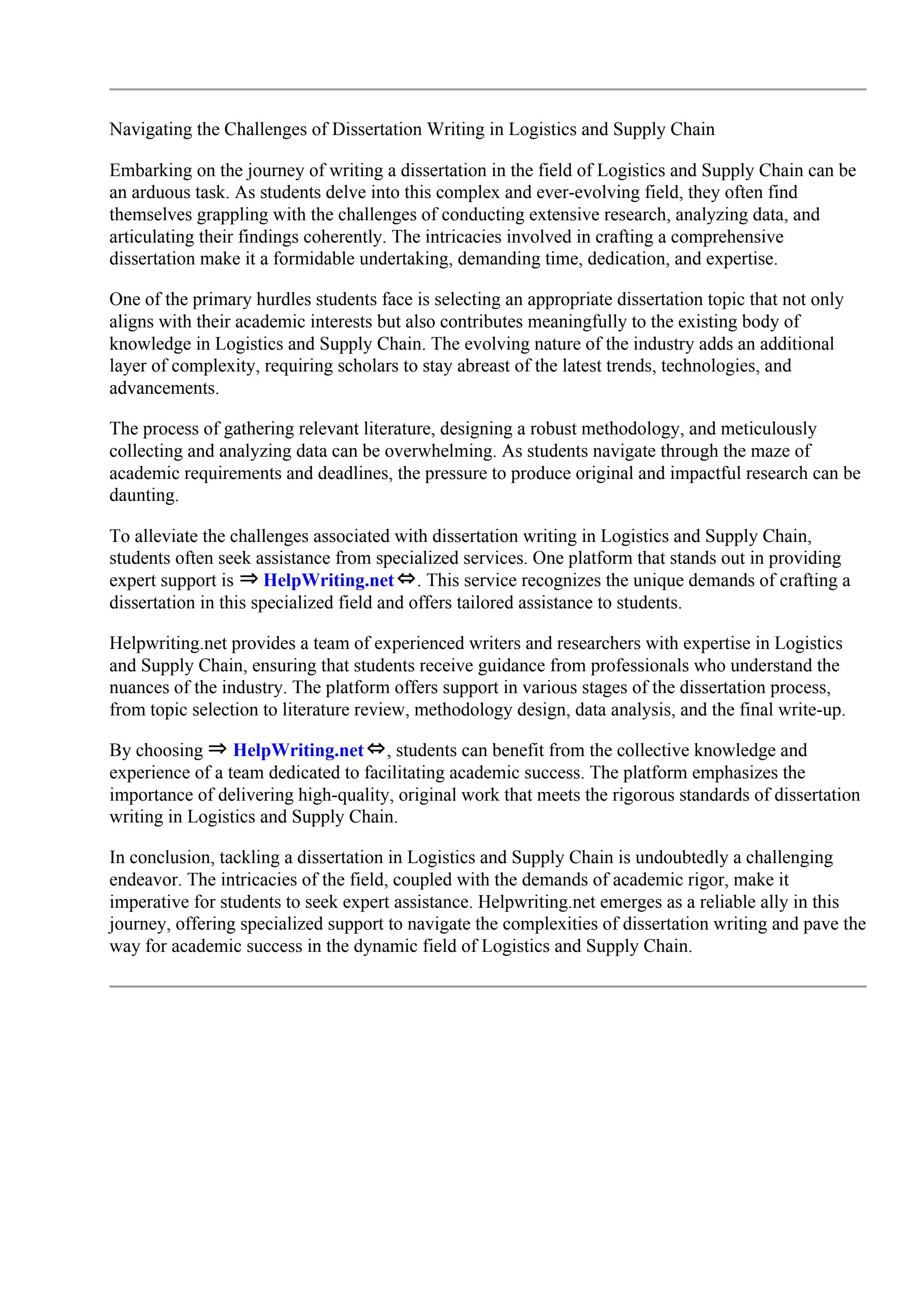 Dissertation Topics In Logistics And Supply Chain by Jenny Kendrick - Issuu