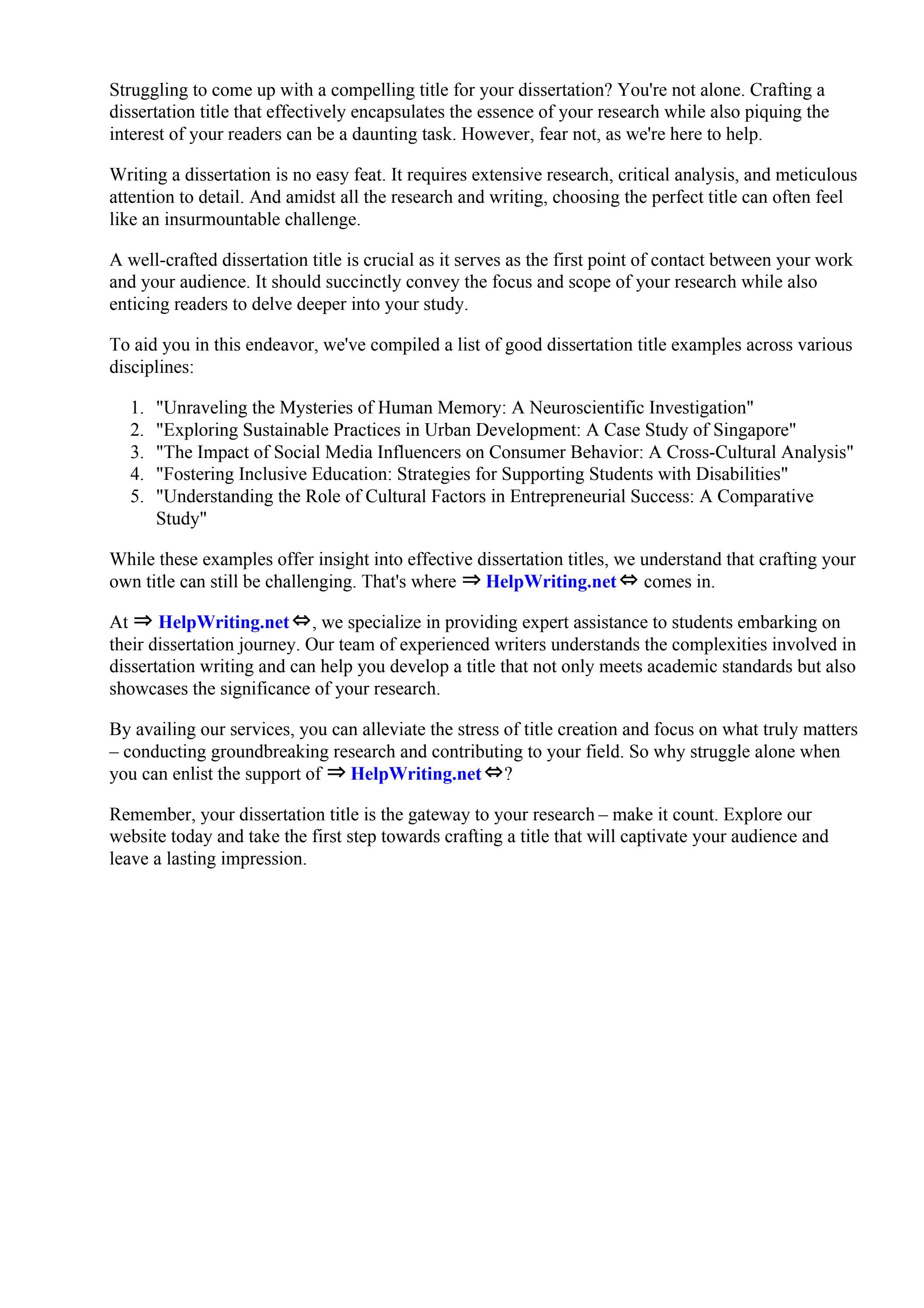 Good Dissertation Titles Examples by Sharon Hernandez - Issuu