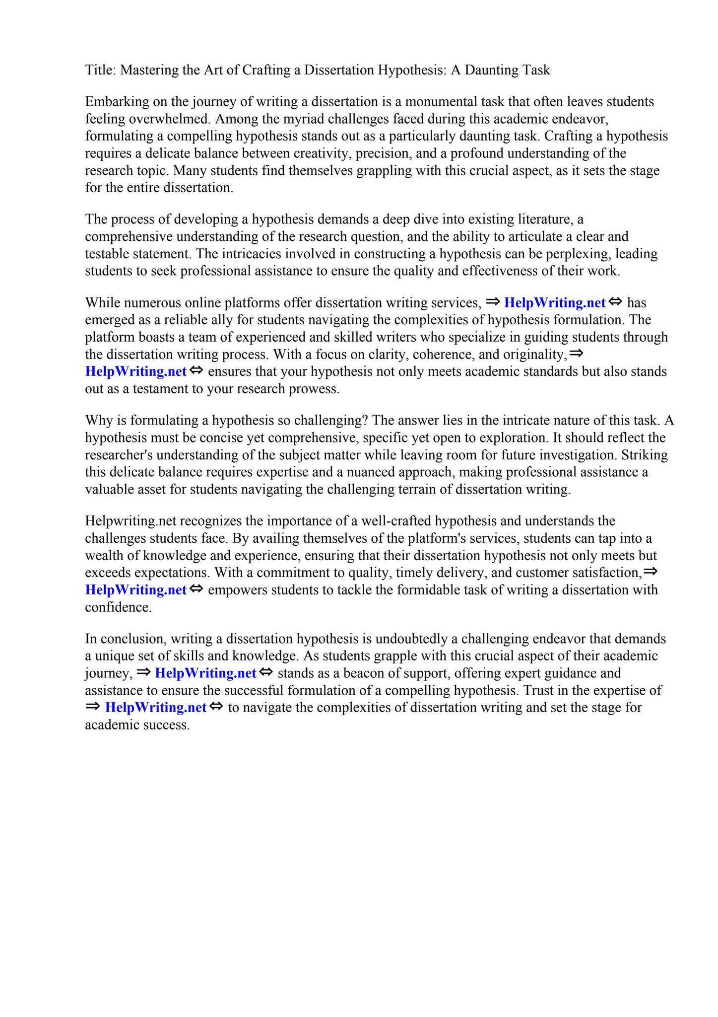 How To Write Hypothesis For Dissertation Example by Michelle Davis - Issuu