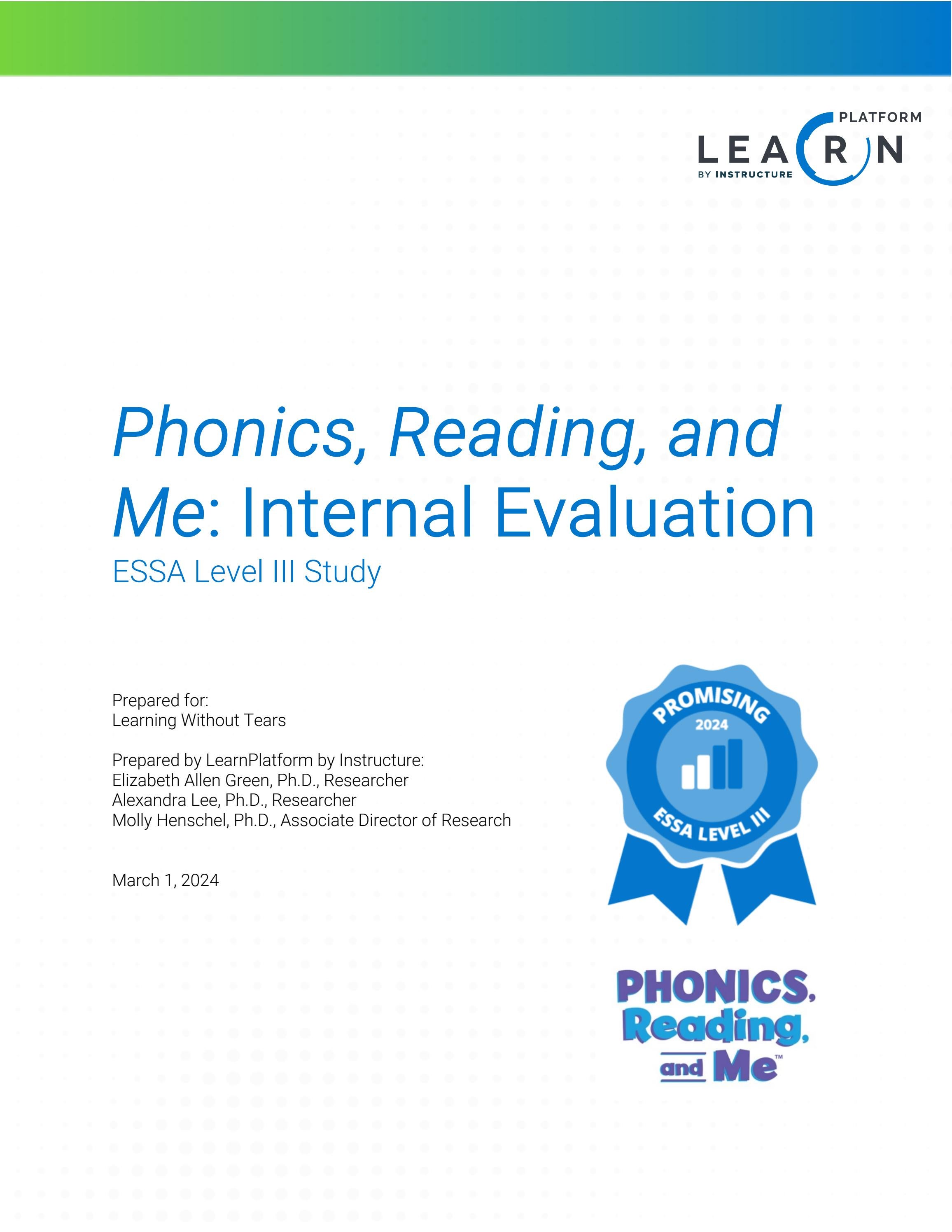 Phonics Reading And Me: ESSA Level3 Report by Learning Without Tears ...