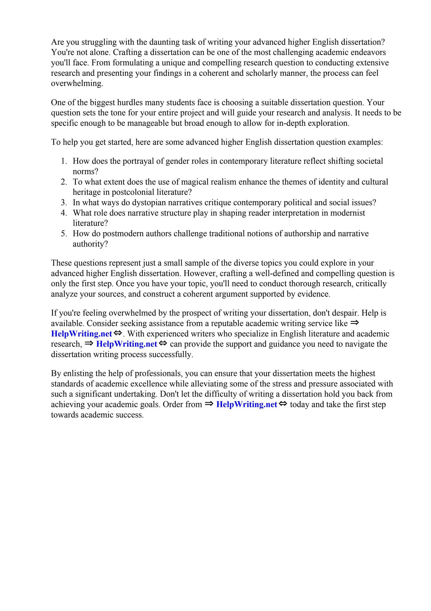 Advanced Higher English Dissertation Question Examples by Brandy Hansen ...