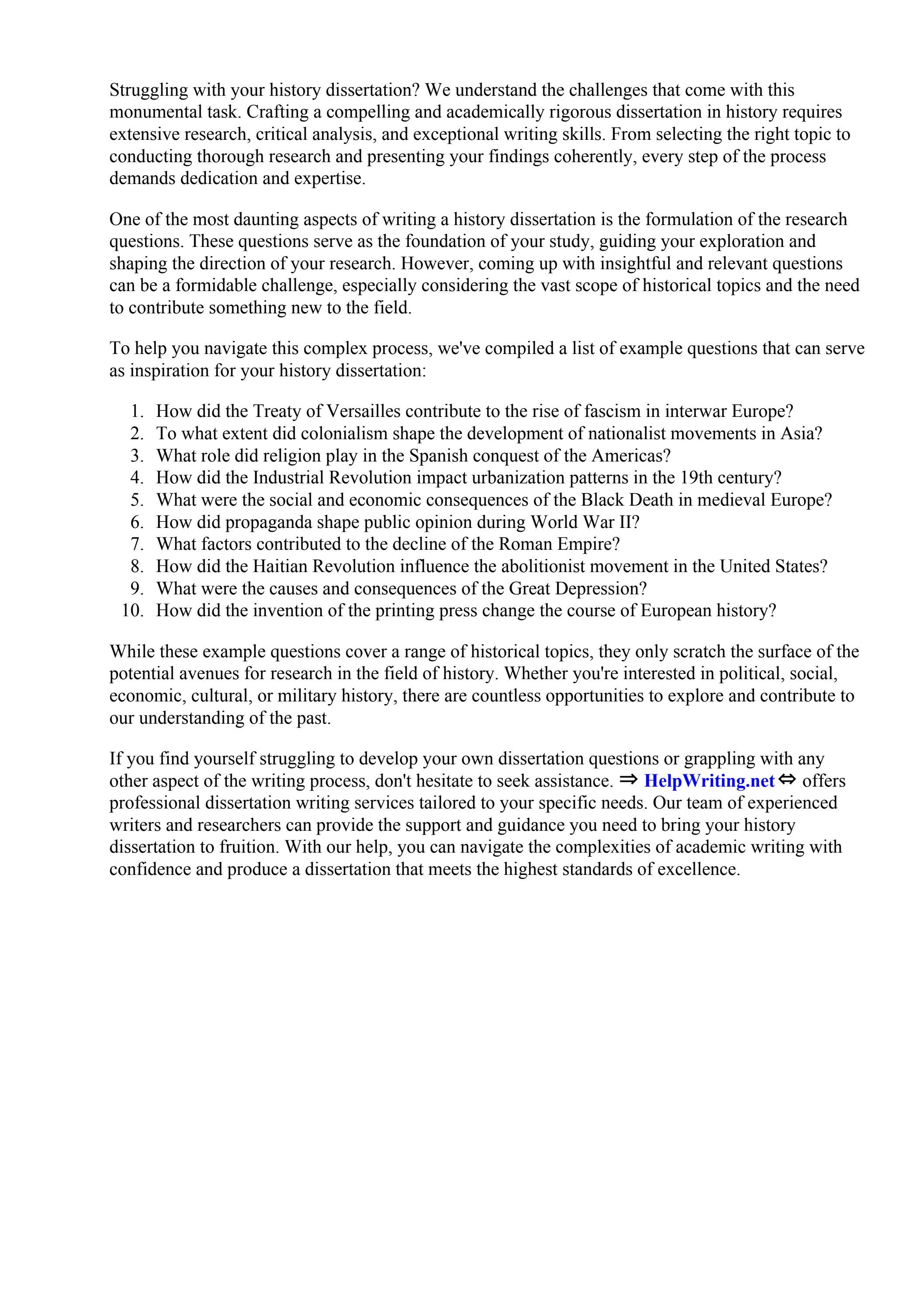 History Dissertation Example Questions by Michelle Nguyen - Issuu