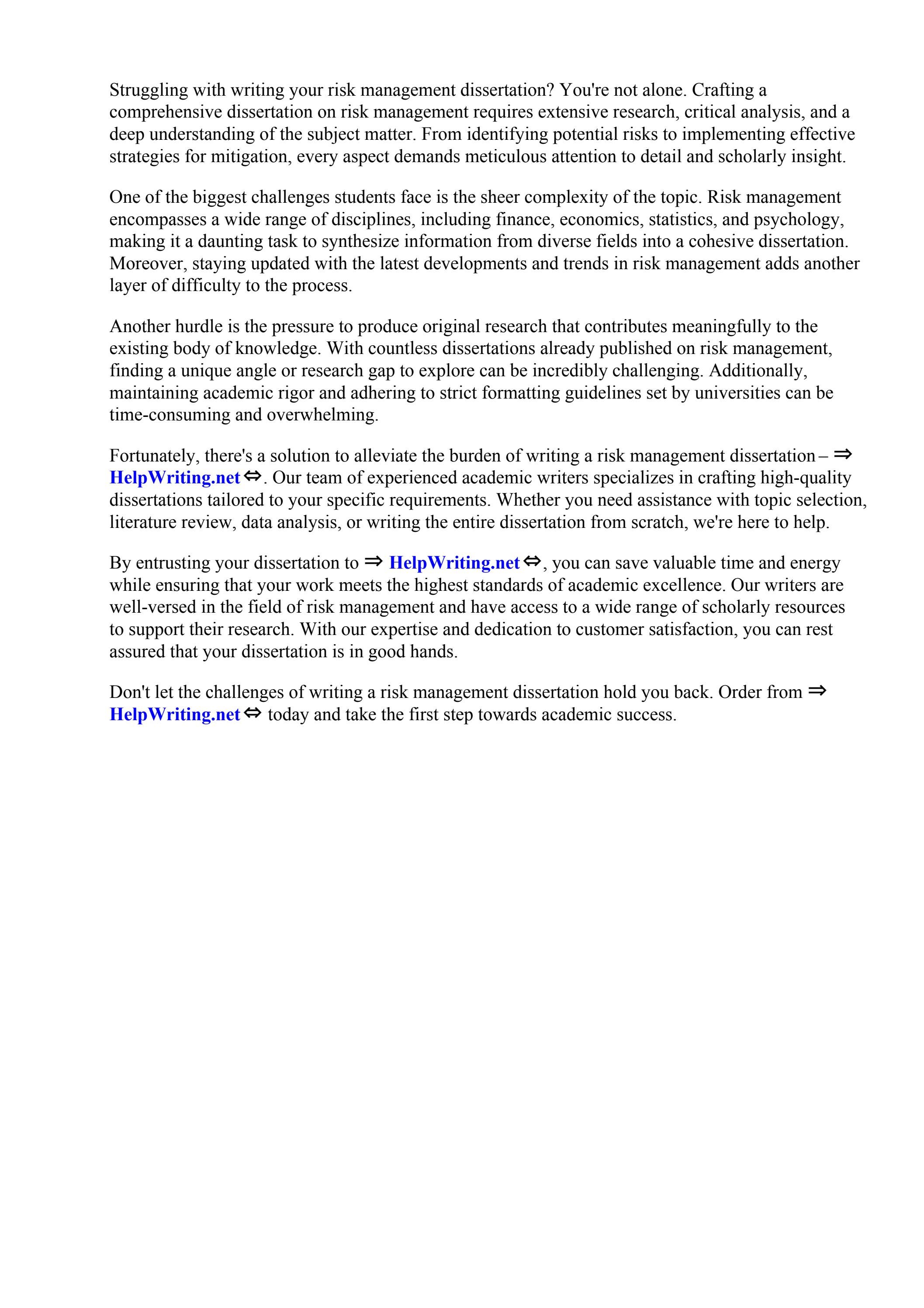 Risk Management Dissertation Sample by Eva Hernandez - Issuu