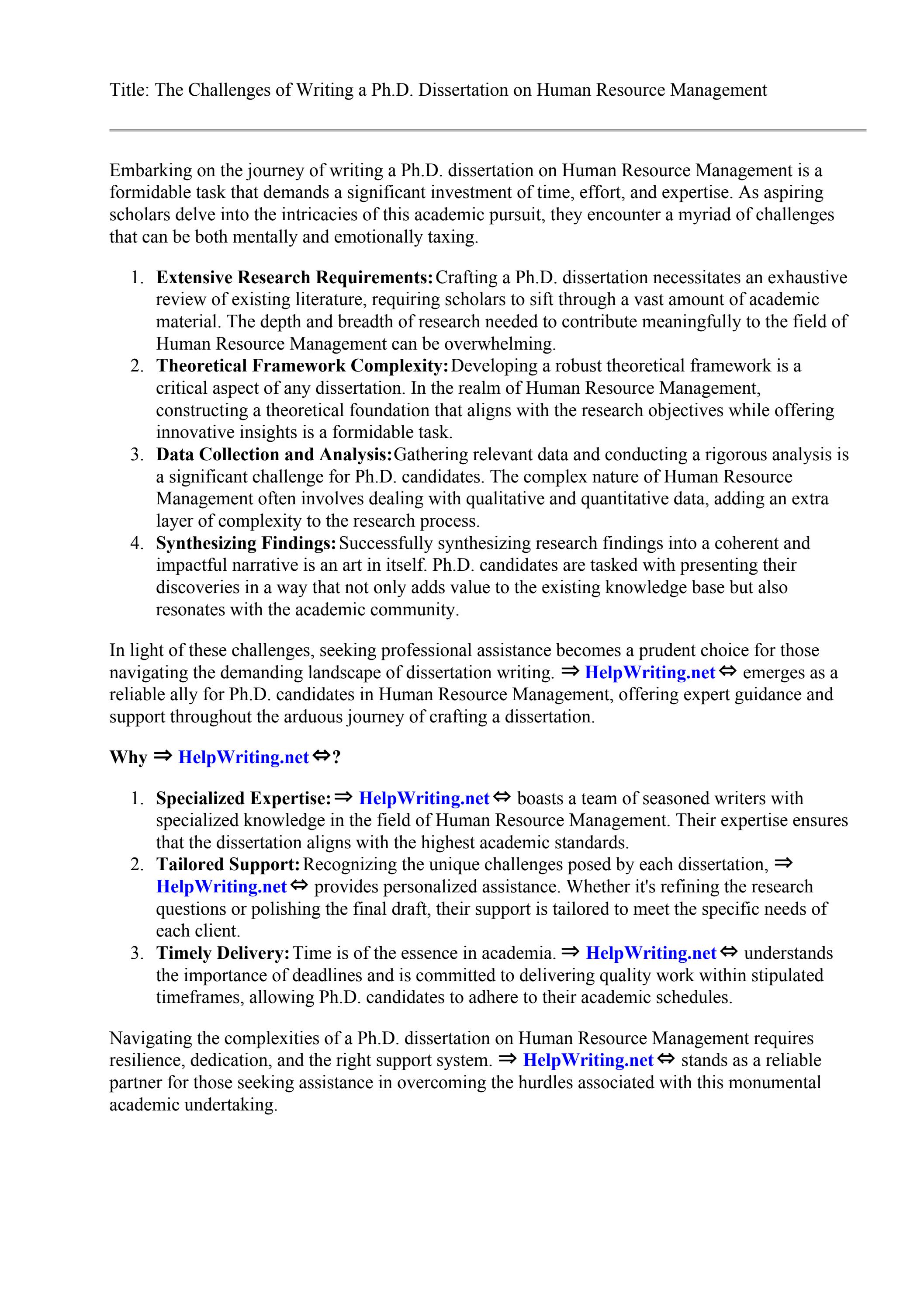 Phd Dissertation On Human Resource Management by Emily Williams - Issuu