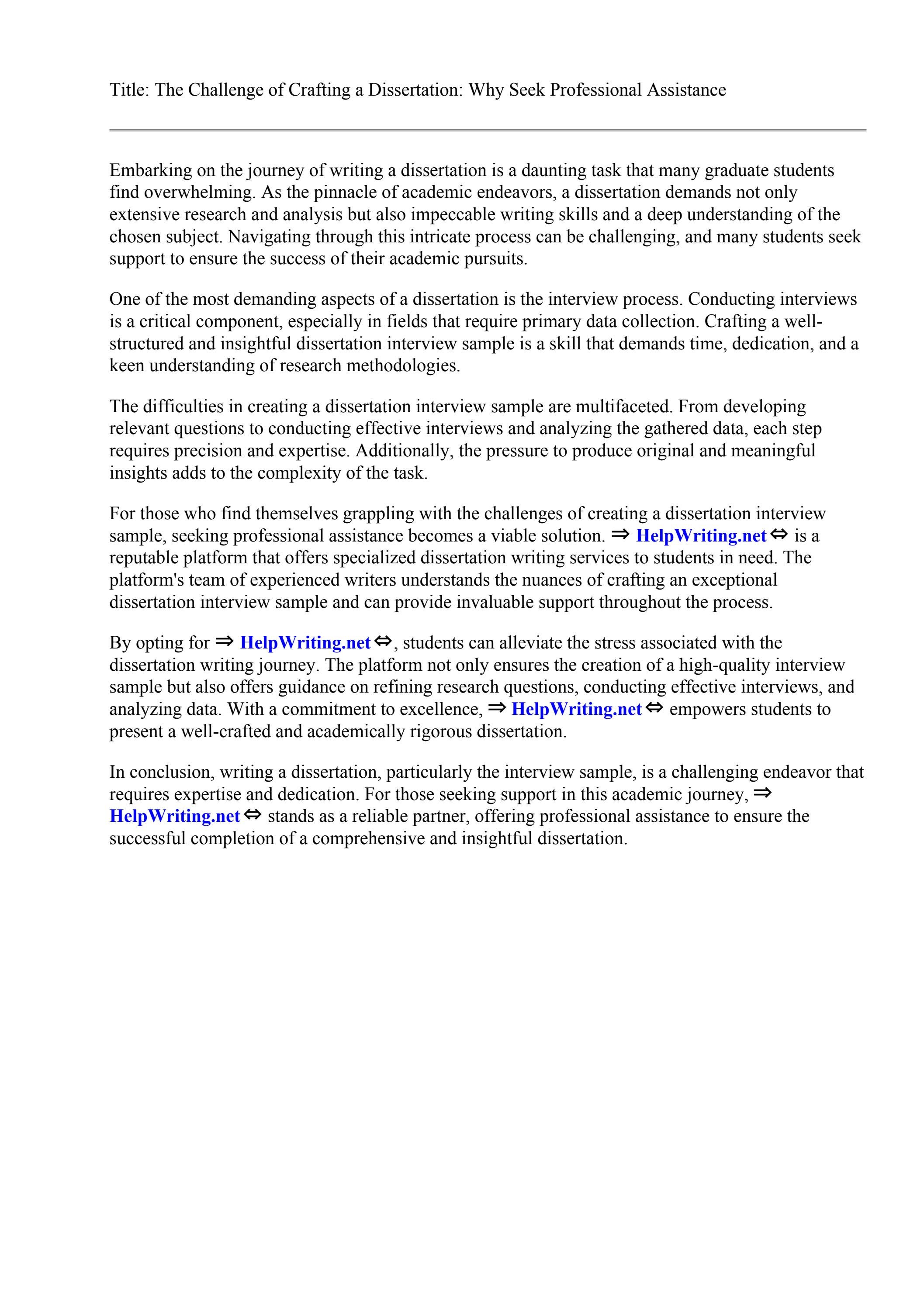 Dissertation Interview Sample by Samantha Walker - Issuu