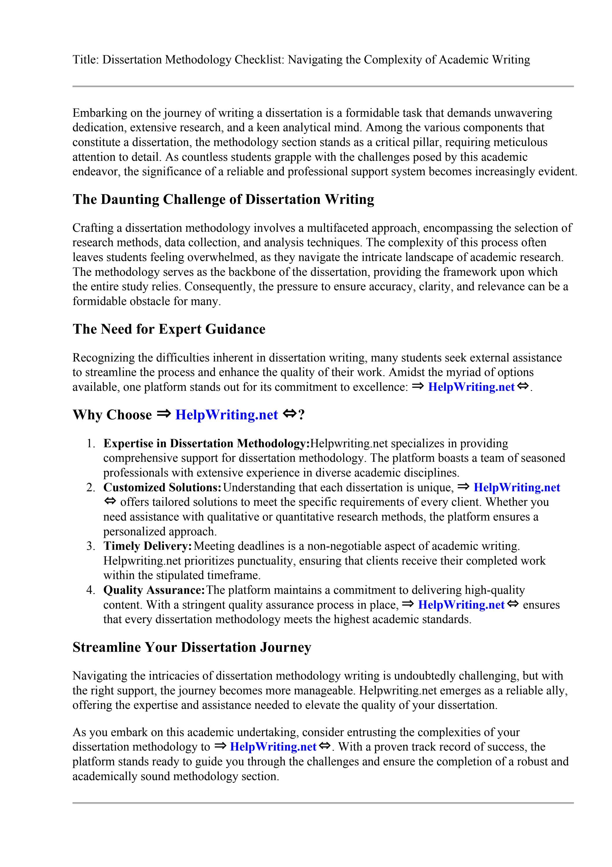 Dissertation Methodology Checklist by Connie Ruiz - Issuu