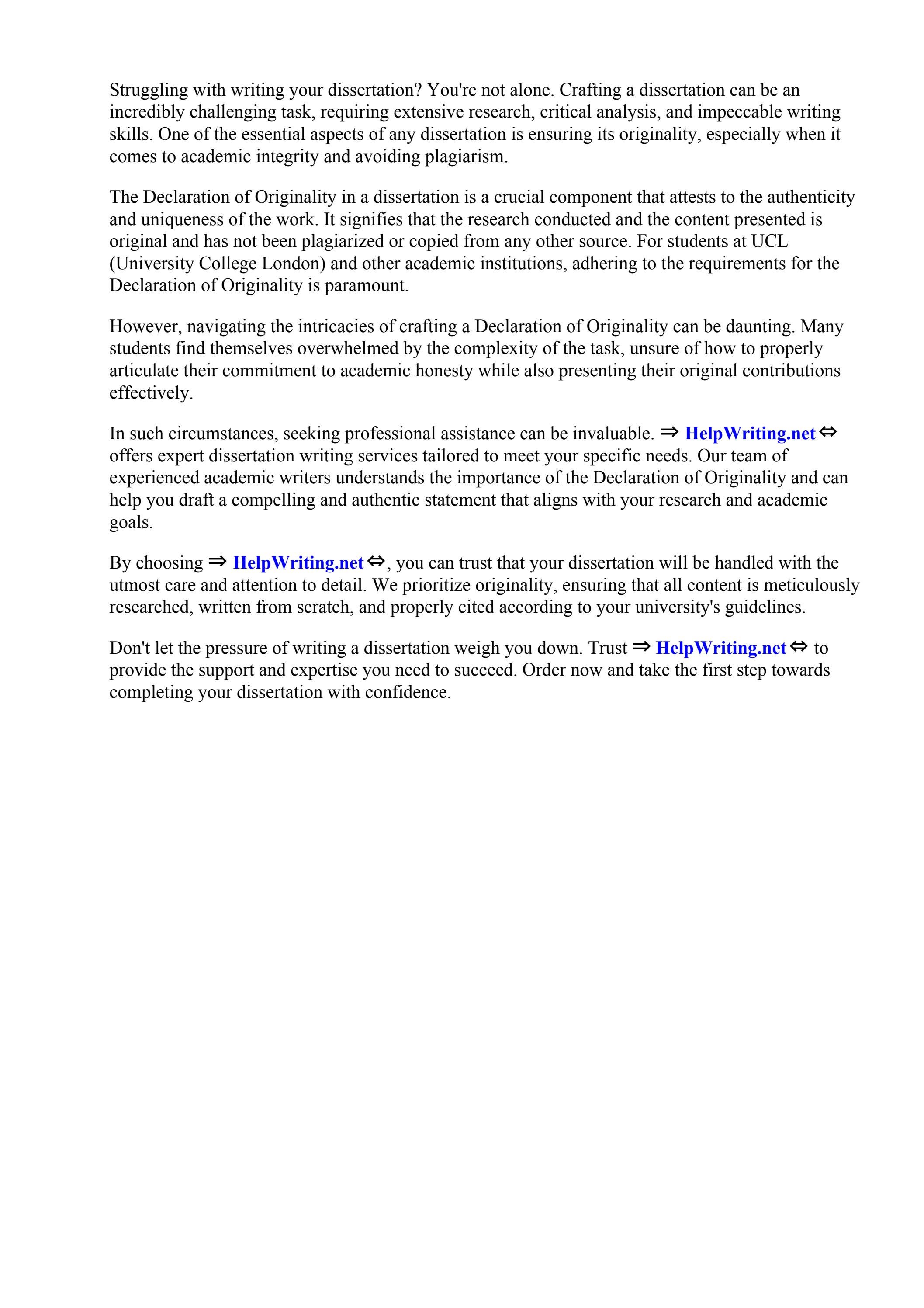 Declaration Of Originality Dissertation Ucl by Kathryn Stapley - Issuu