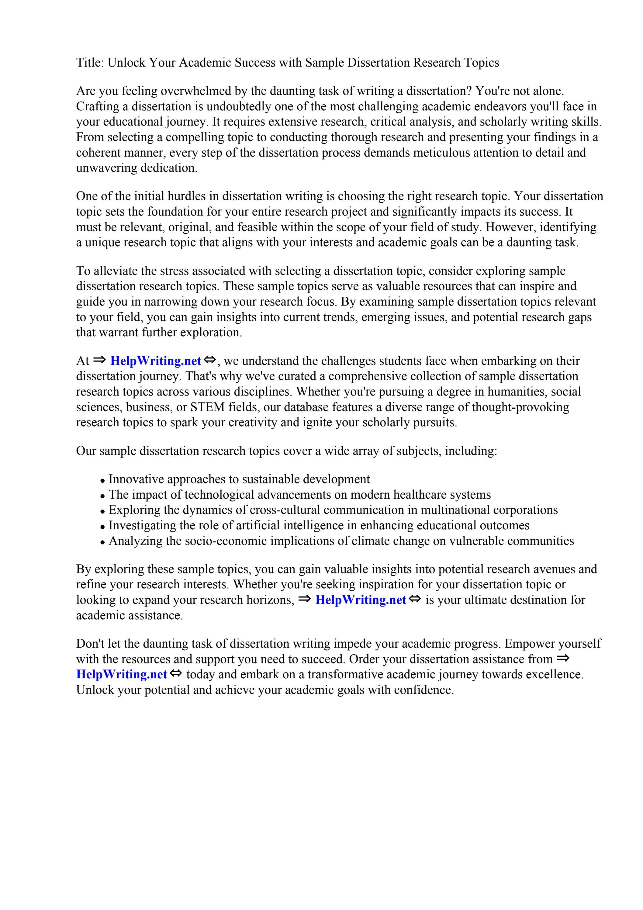 Sample Dissertation Research Topics by Amber Roberts - Issuu