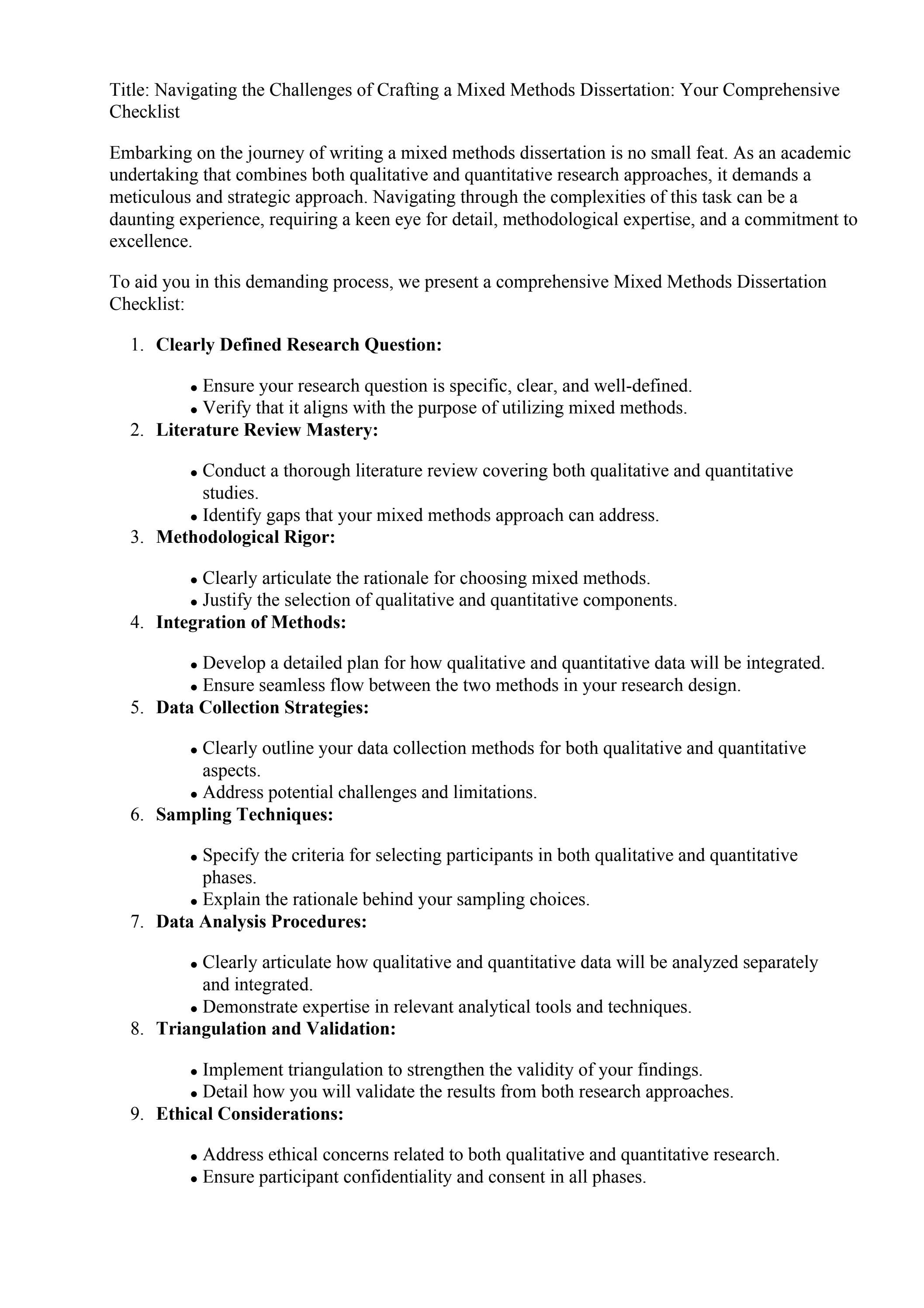 Mixed Methods Dissertation Checklist by Sandra Lee - Issuu