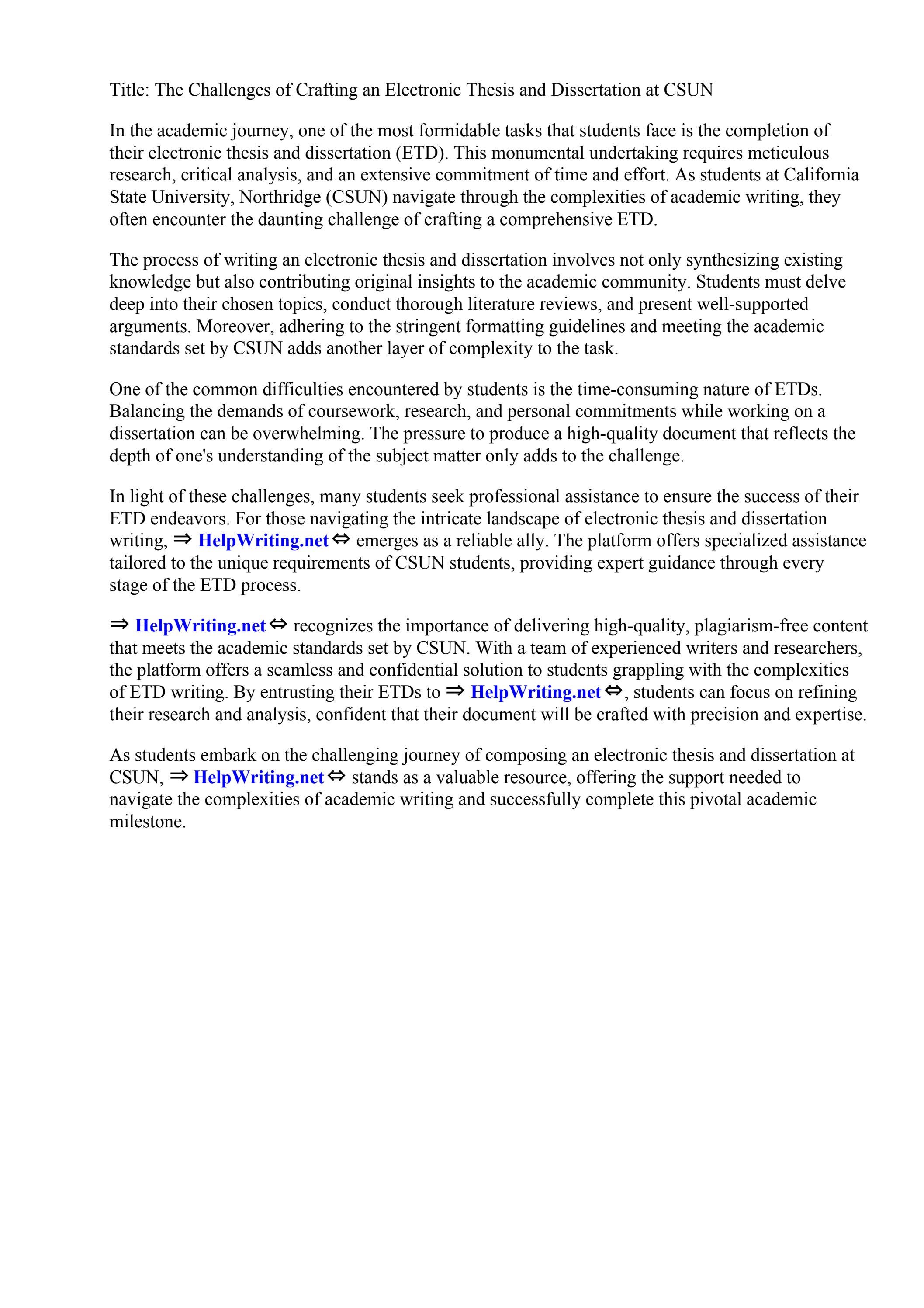 Electronic Thesis And Dissertation Csun by Sonya Morrison - Issuu