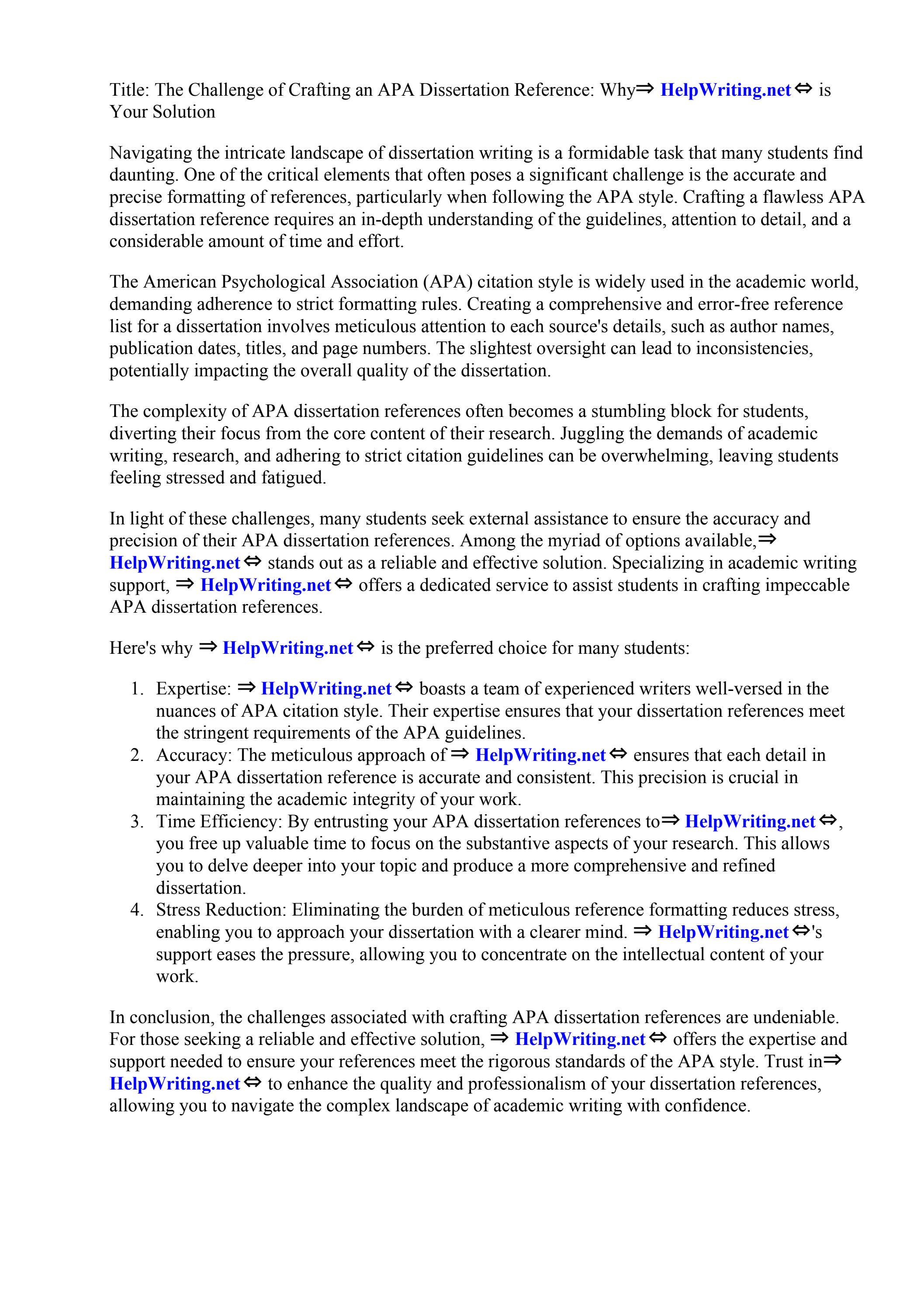 Apa Dissertation Reference Example by Jenny Robertson - Issuu